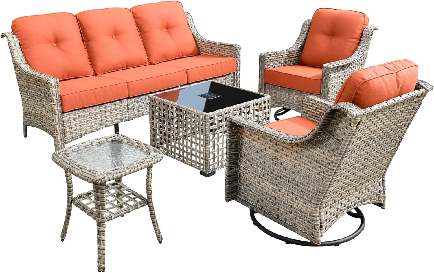 Amazon.com: weaxty W Patio Conversation Set,5 Pieces Wicker Patio ...