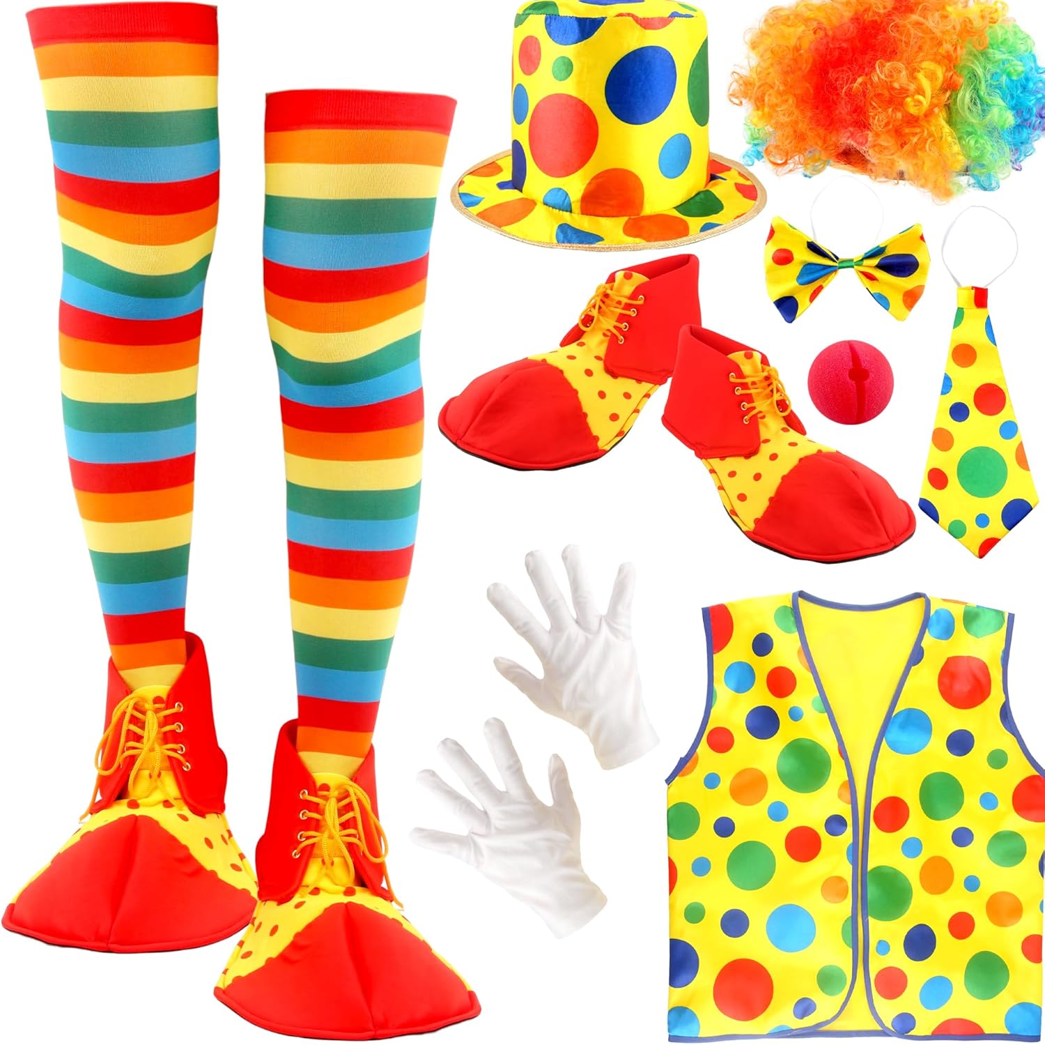 Amazon.com: Flotory 9 Pcs Adult Clown Costume Set Clown Vest Nose Shoes ...