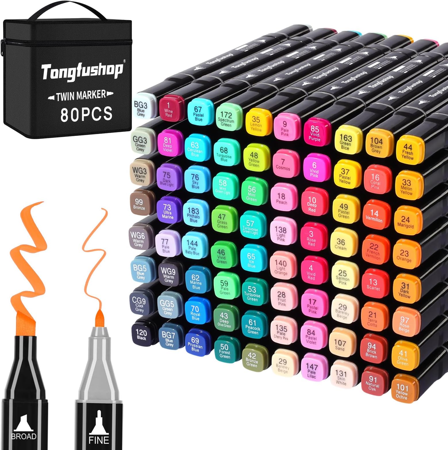 Amazon.com : Tongfushop 100 Colors Dual Tips Brush Pens, Fine Felt Tip ...