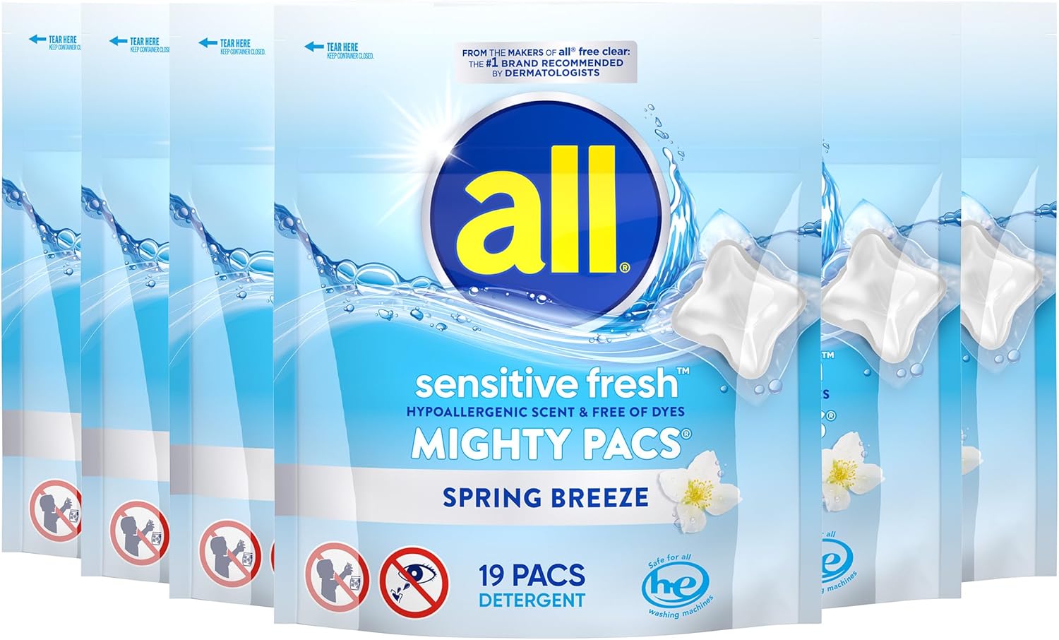 Amazon.com: all Mighty Pacs Laundry Detergent Pacs, Sensitive Fresh, 19 ...