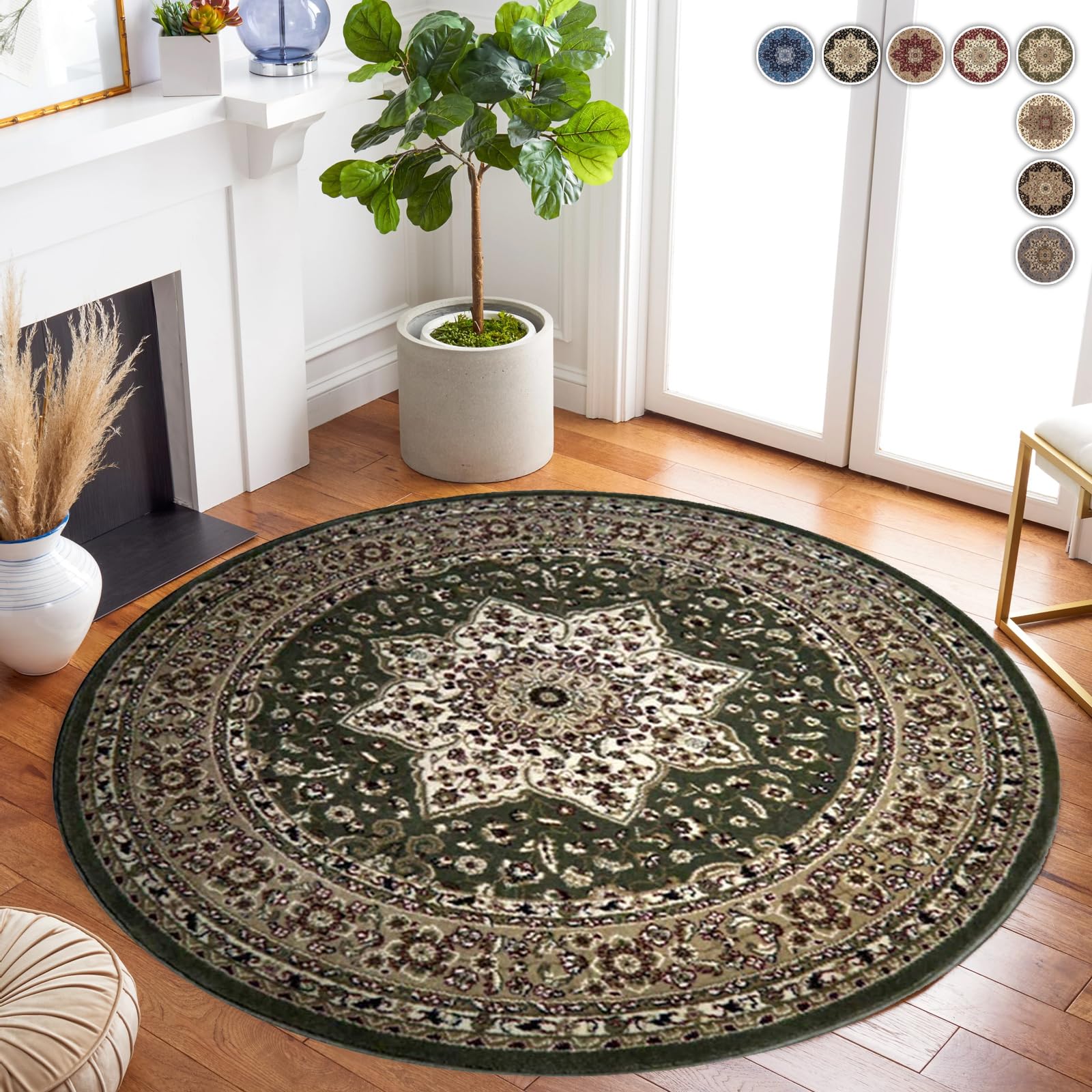 renoazul® Round Rugs for Living Room - 120 x 120 cm - Green - Rome ...