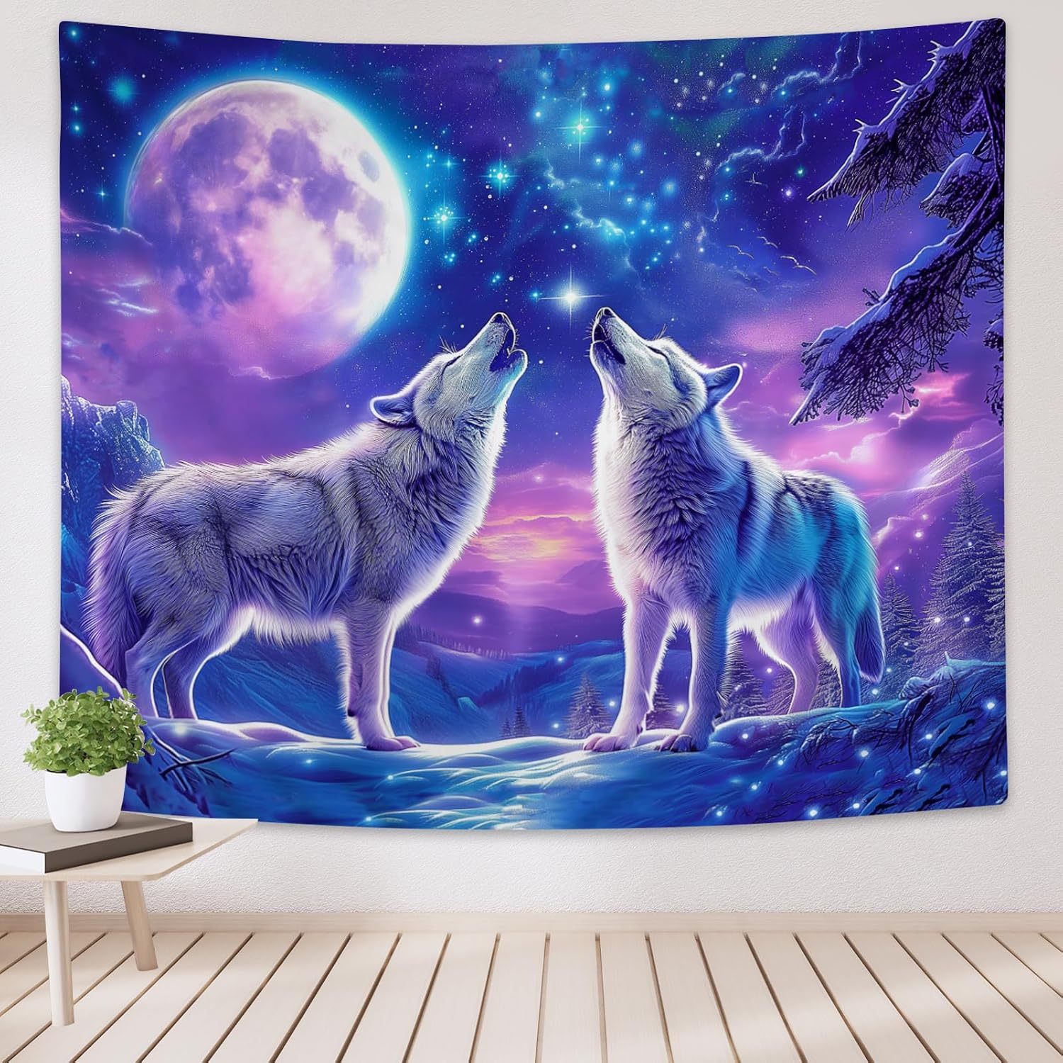 Amazon.com: Mamina Wolf Tapestry: Howling Wolf in Moonlit Night, Winter ...