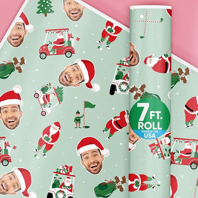 Amazon.com: Big Dot of Happiness Custom Photo Golfing Santa Wrapping ...