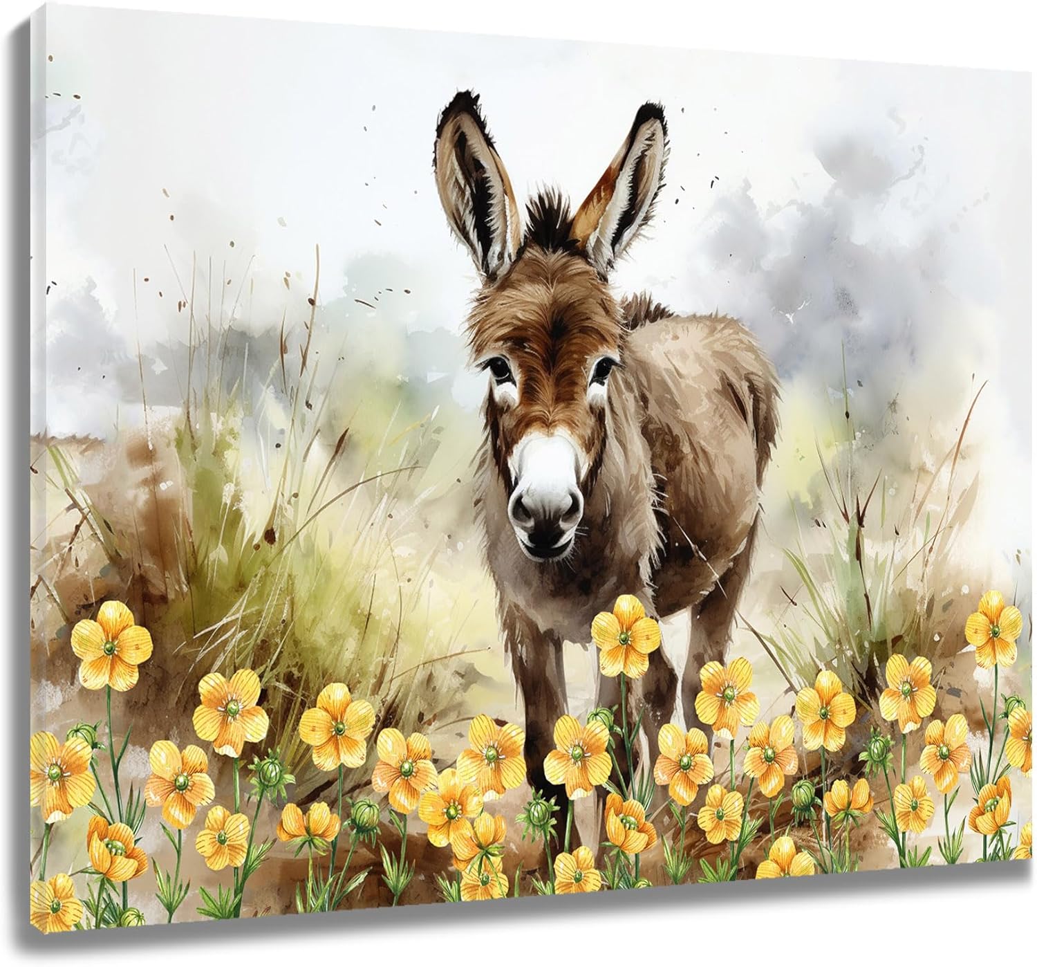 LB Farmhouse Donkey Canvas Wall Art Country Funny Donkey with Yellow ...