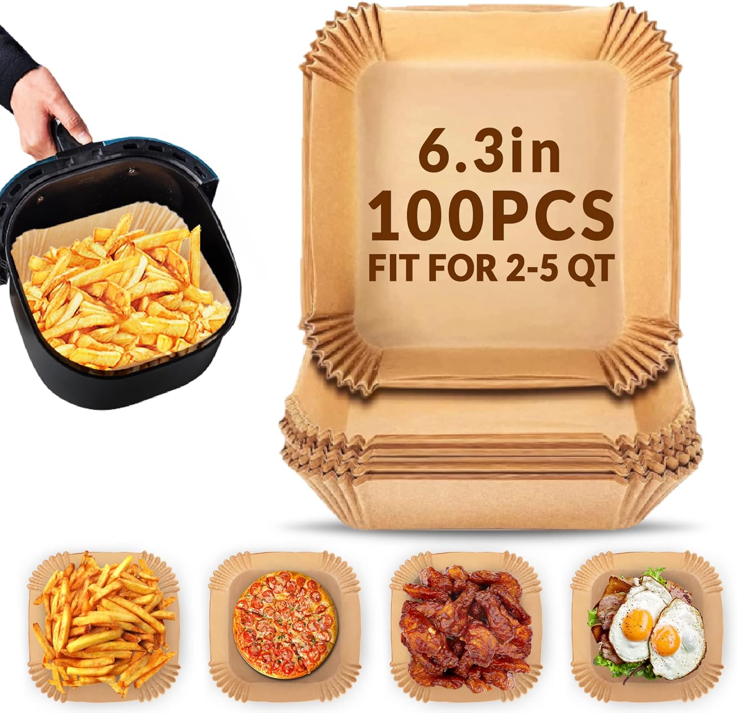 Amazon.com: Suhsai Square Air Fryer Liners, 100 pcs reusable Parchment ...