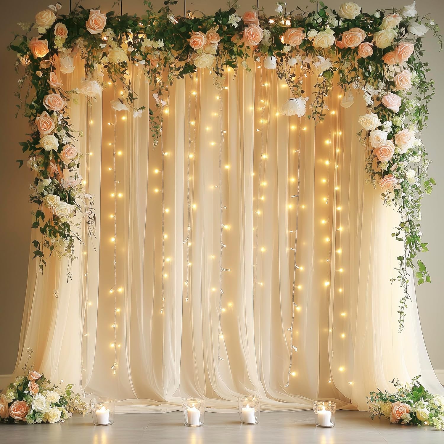 Amazon.com : Fomcet Tulle Backdrop Curtains with Lights String 10FT X ...