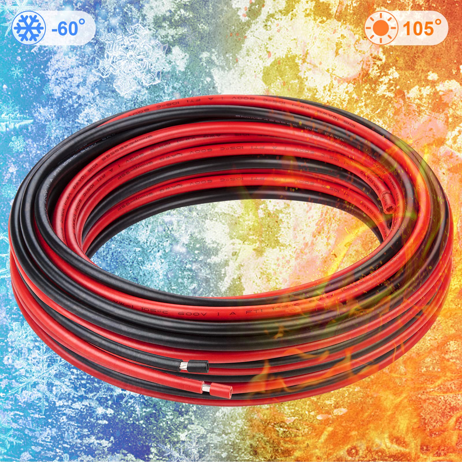 Shirbly 8 Gauge Wire - 50FT Red & 50FT Black Tinned Copper Cable for ...