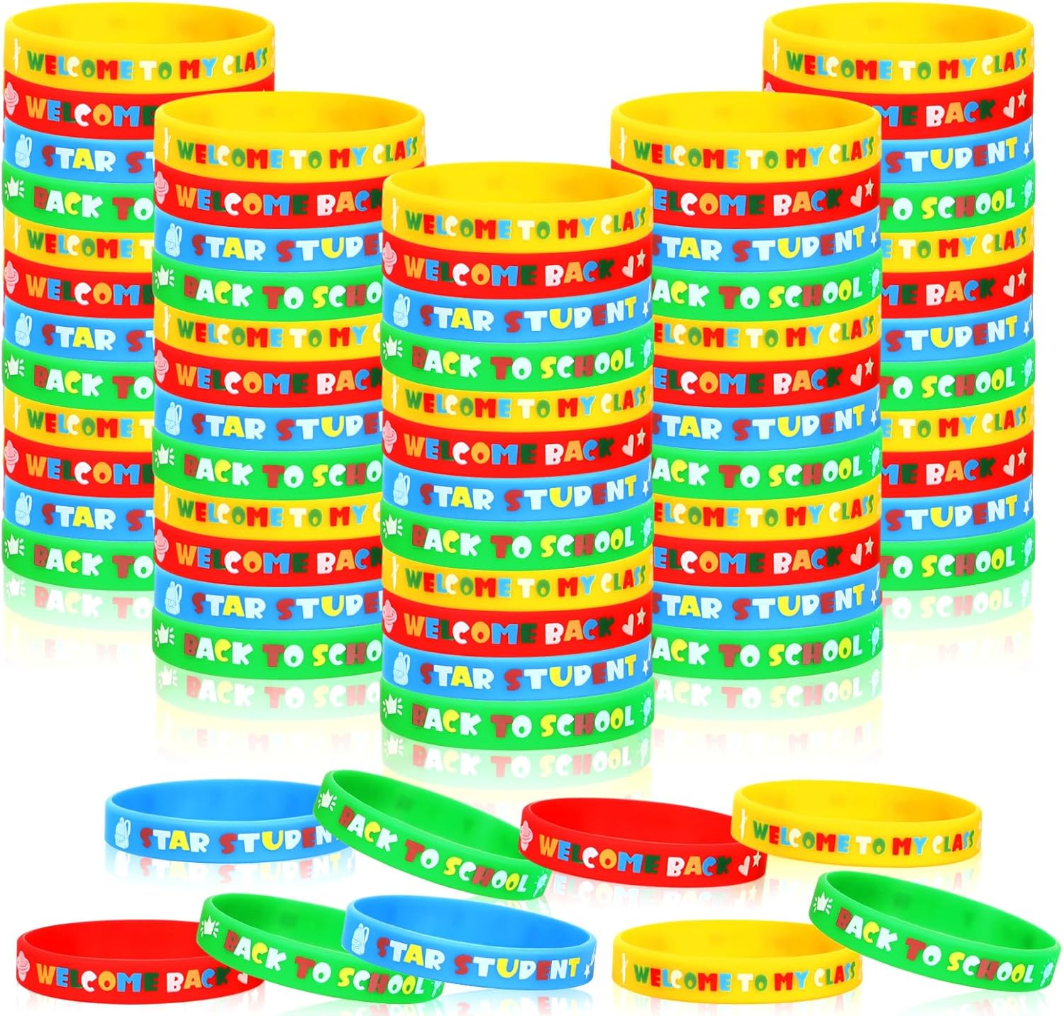 Amazon.com: 100 Pcs Welcome Back to School Bracelets Silicone Star ...