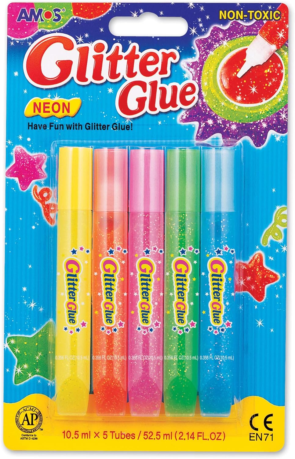 AMOS Crayons Colle Pailletée-Couleurs Neon Glitter Glue, Multicolore ...