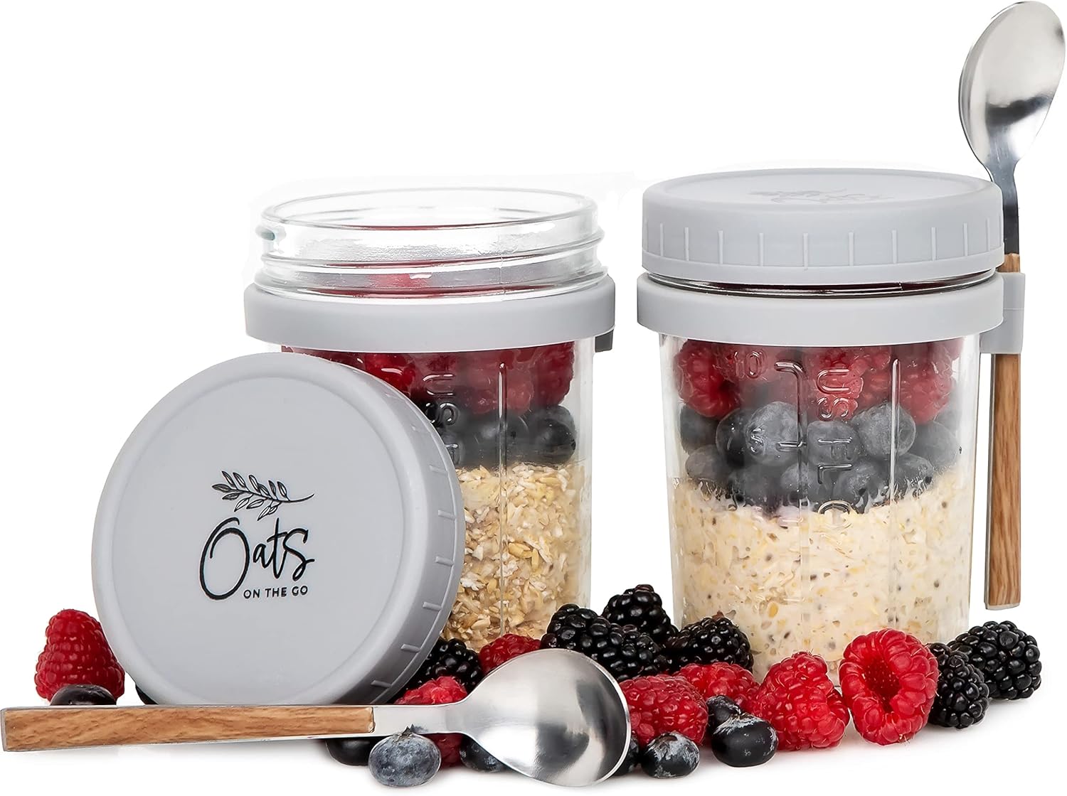 Amazon.com: Overnight Oats Container 2-Pack - 10-Oz Glass Mason Jars w ...