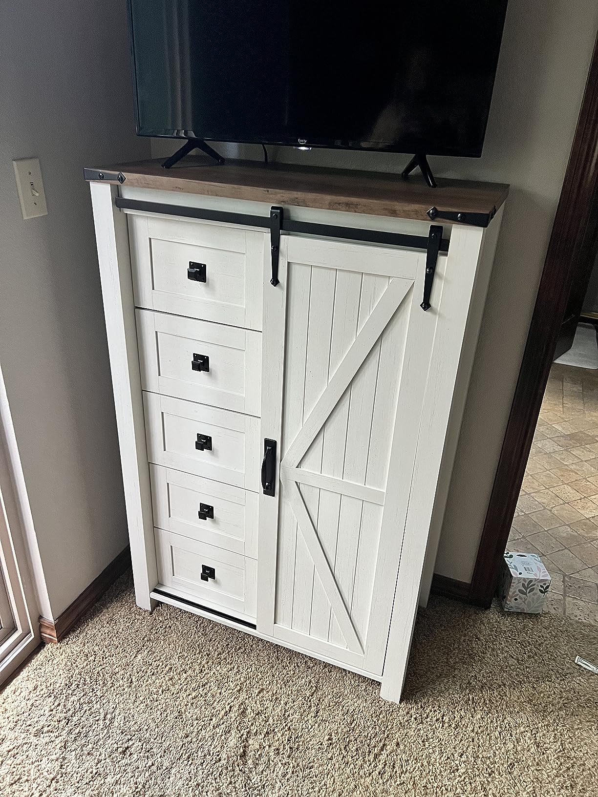 $50/mo - Finance T4TREAM Farmhouse Dresser for Bedroom w/4 Drawers & Sliding Barn Doors, 48 ...