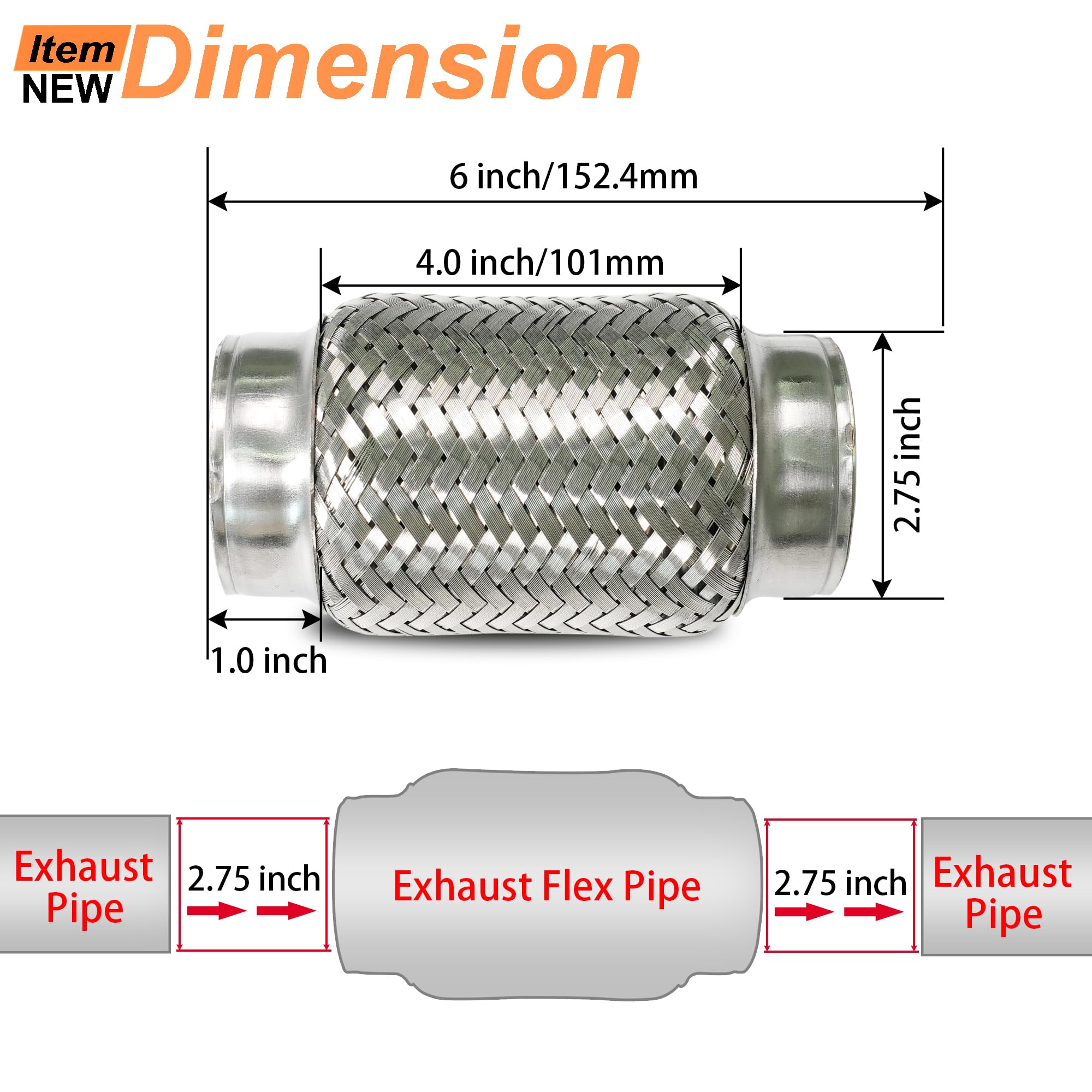 Snapklik.com : 2.75 Inch Exhaust Flex Pipe, 2.75" X 37"w, Stainless ...