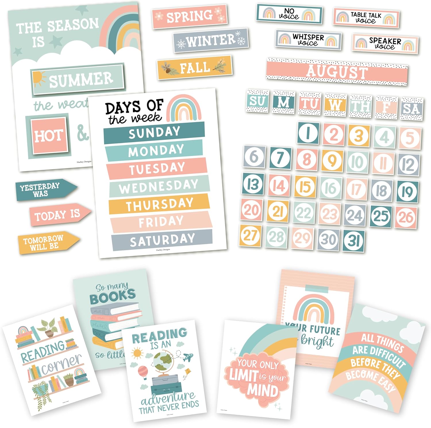Amazon.com : Hadley Designs 1 Boho Calendar Set Bulletin Board Sets, 6 ...