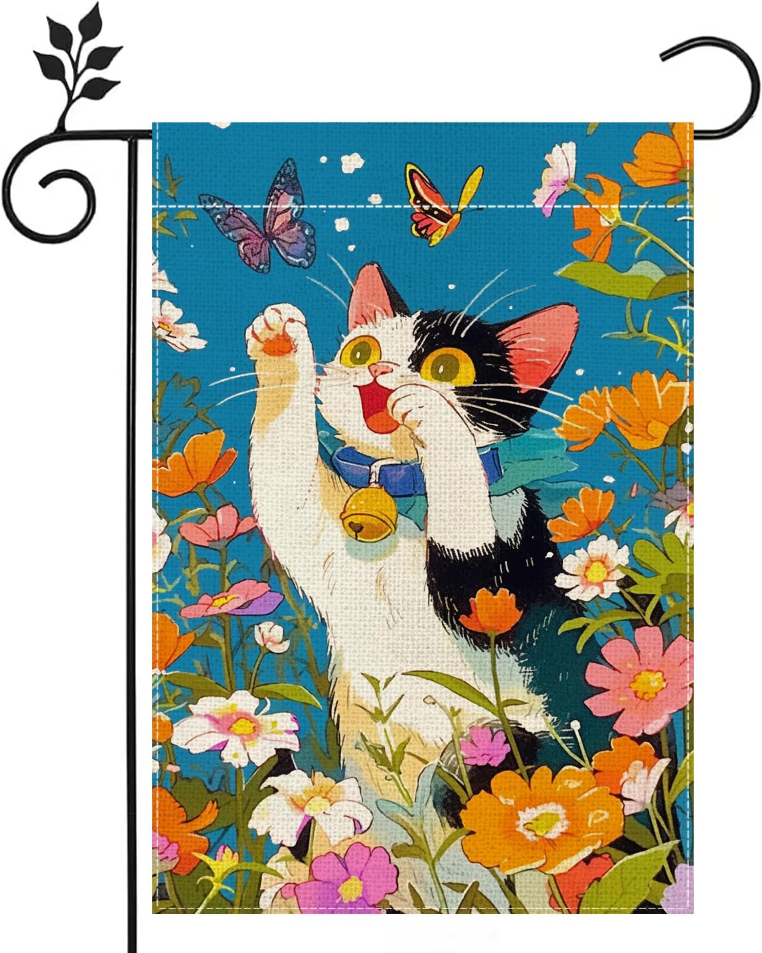 Amazon.com : DLZDN Spring Black Cat Garden Flag Funny Floral Cat Garden ...