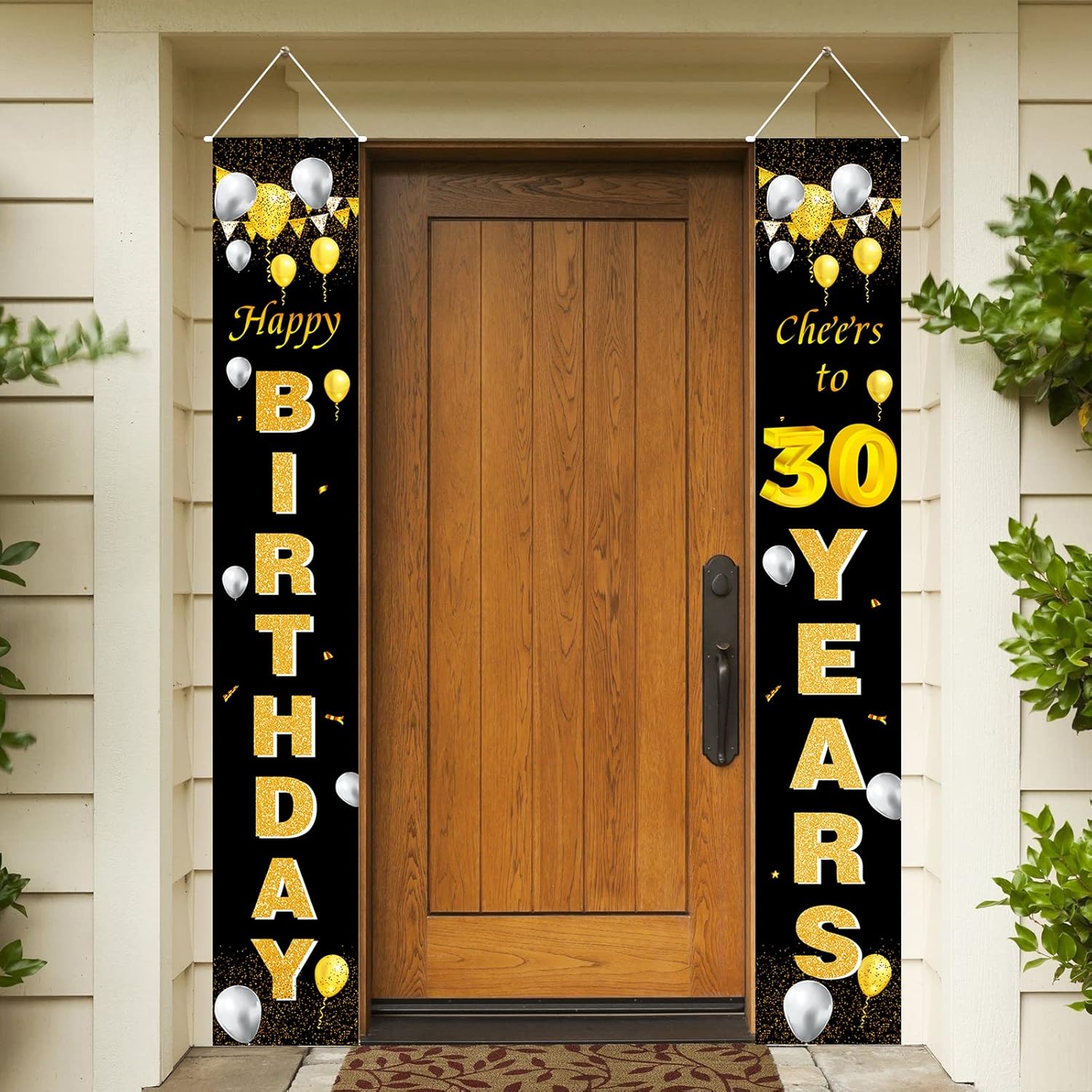 udten Birthday Door Banner, Black Gold 30th Happy Birthday Decoration ...