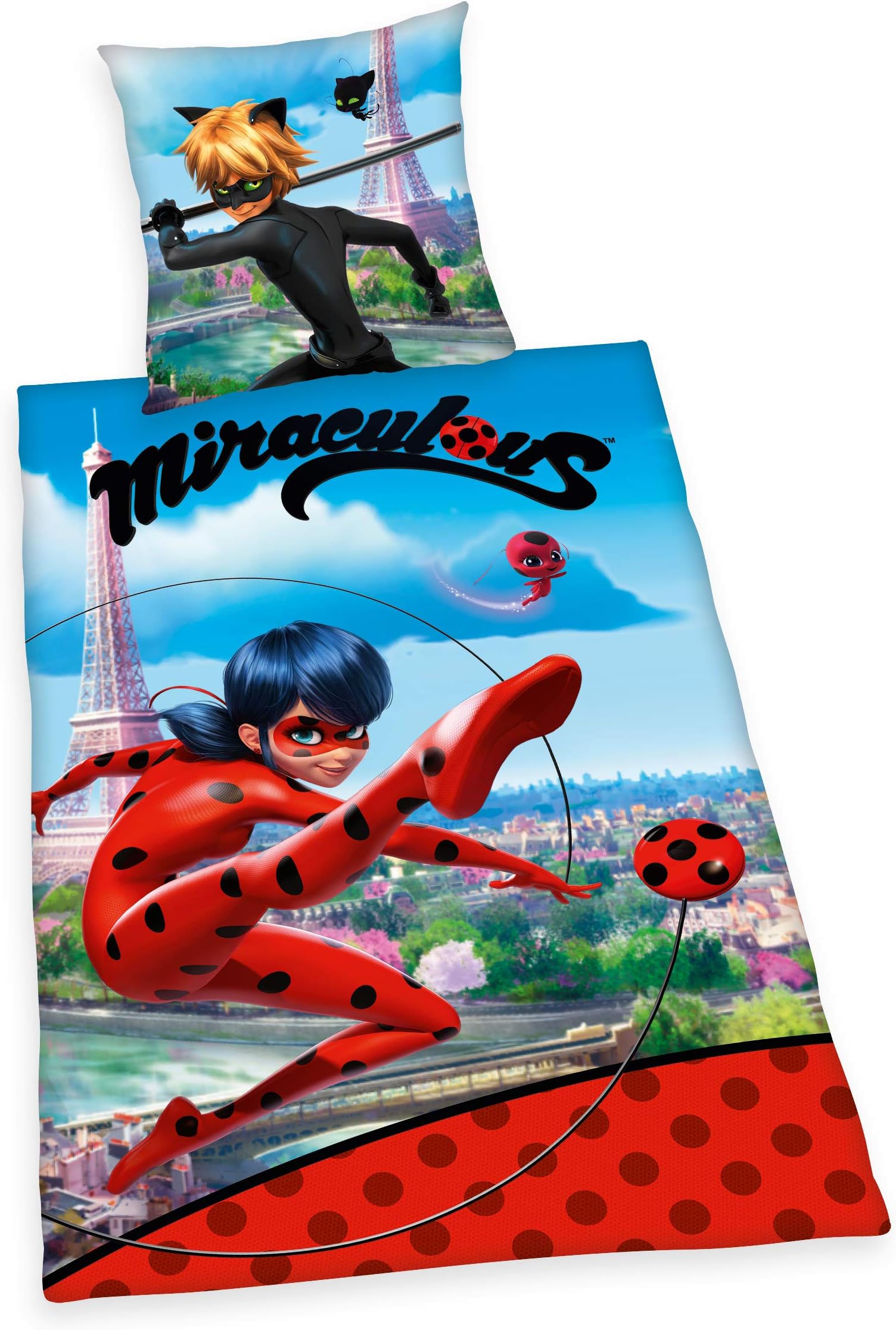 Miraculous Ladybug Bettwäsche Love Pink / Rot 135 cm x 200 cm + 80 cm x ...