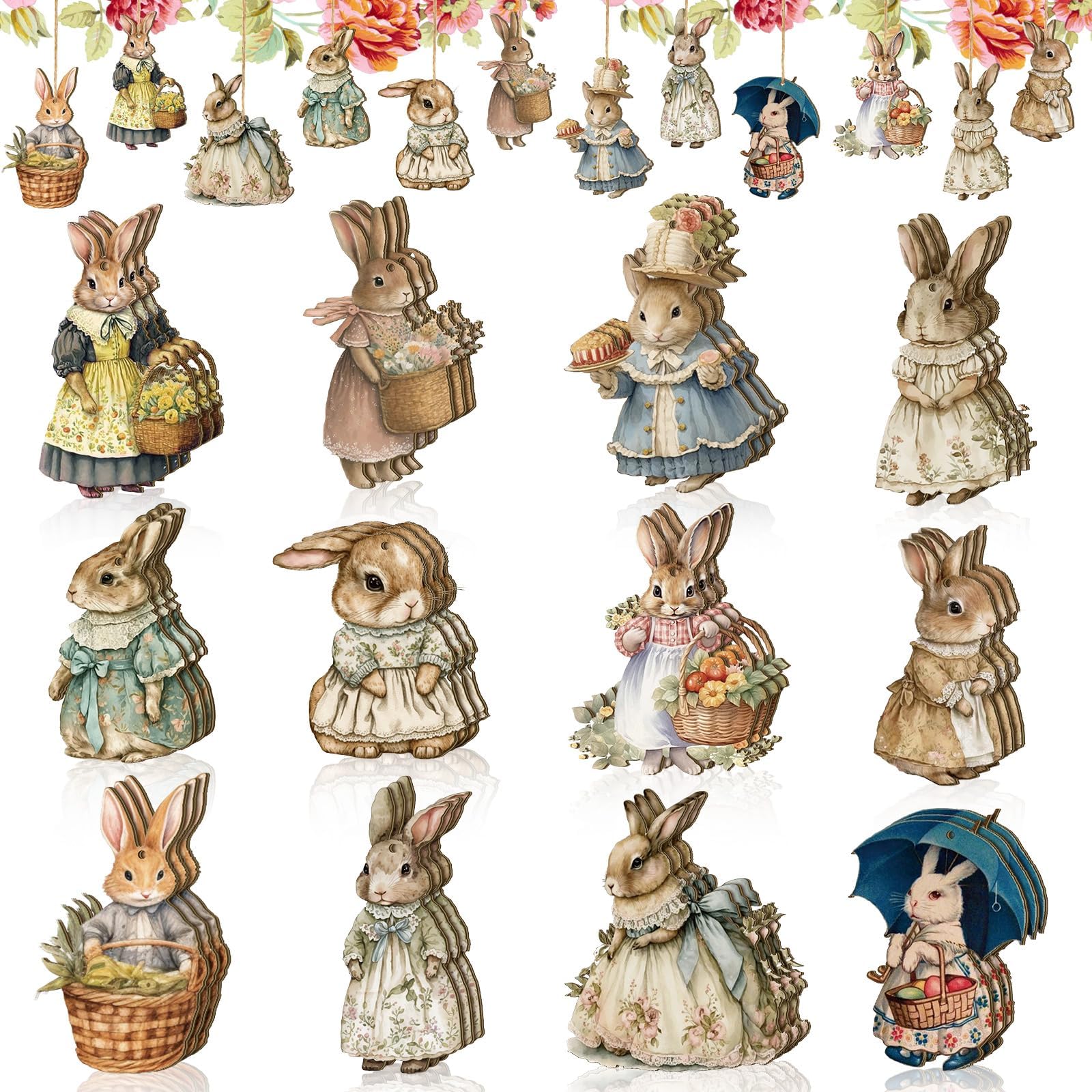 Amazon.com: Vintage Easter Decoration Wooden Hanging Ornaments - 36Pcs ...
