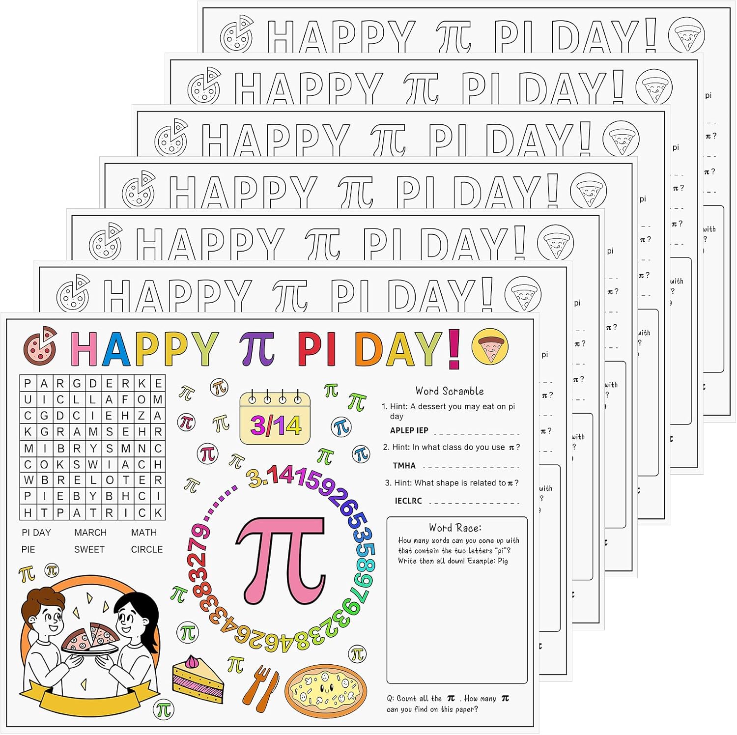 Amazon.com: 50 Pcs Pi Day Coloring Poster for Classroom Activities Pi ...
