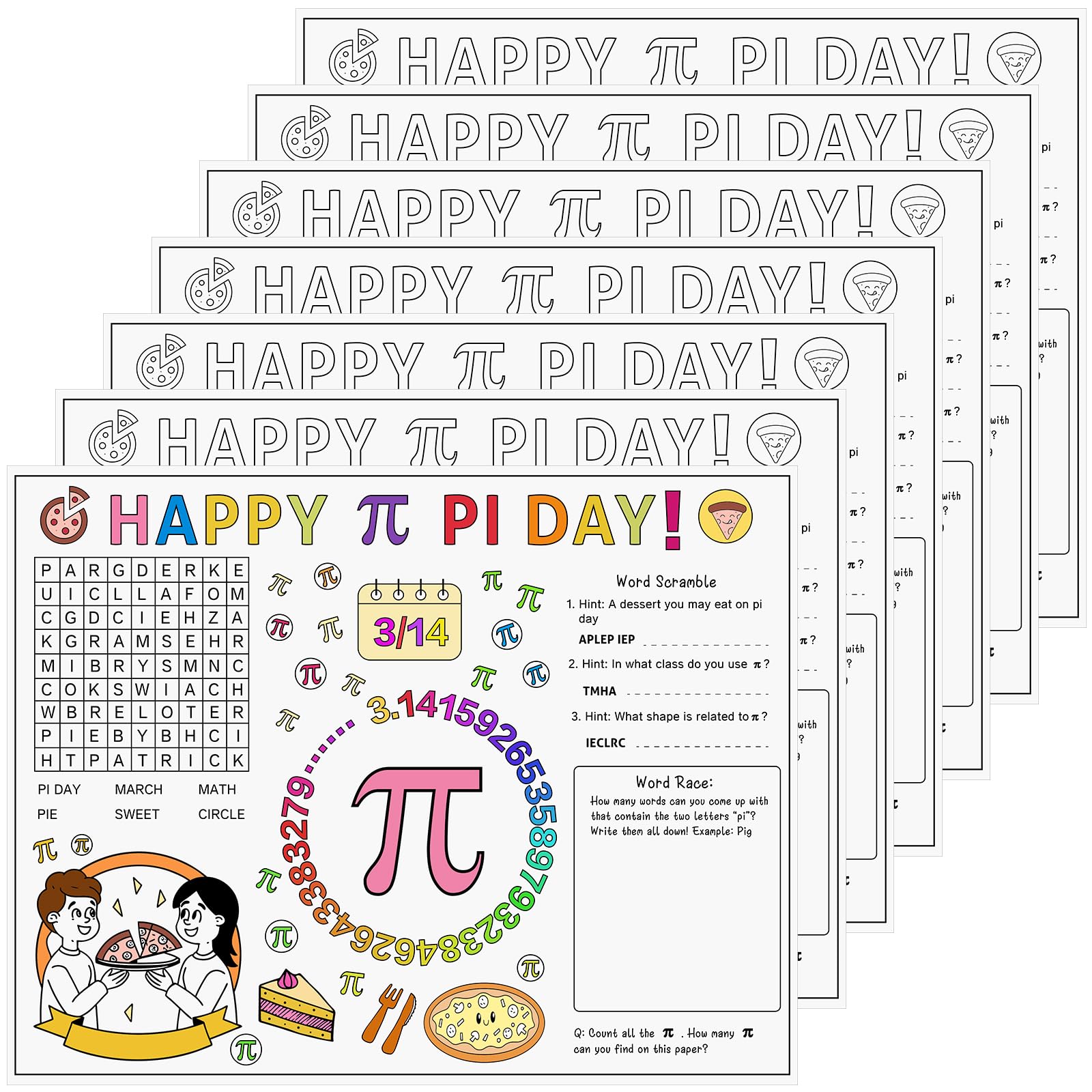 Amazon.com: 50 Pcs Pi Day Coloring Poster for Classroom Activities Pi ...