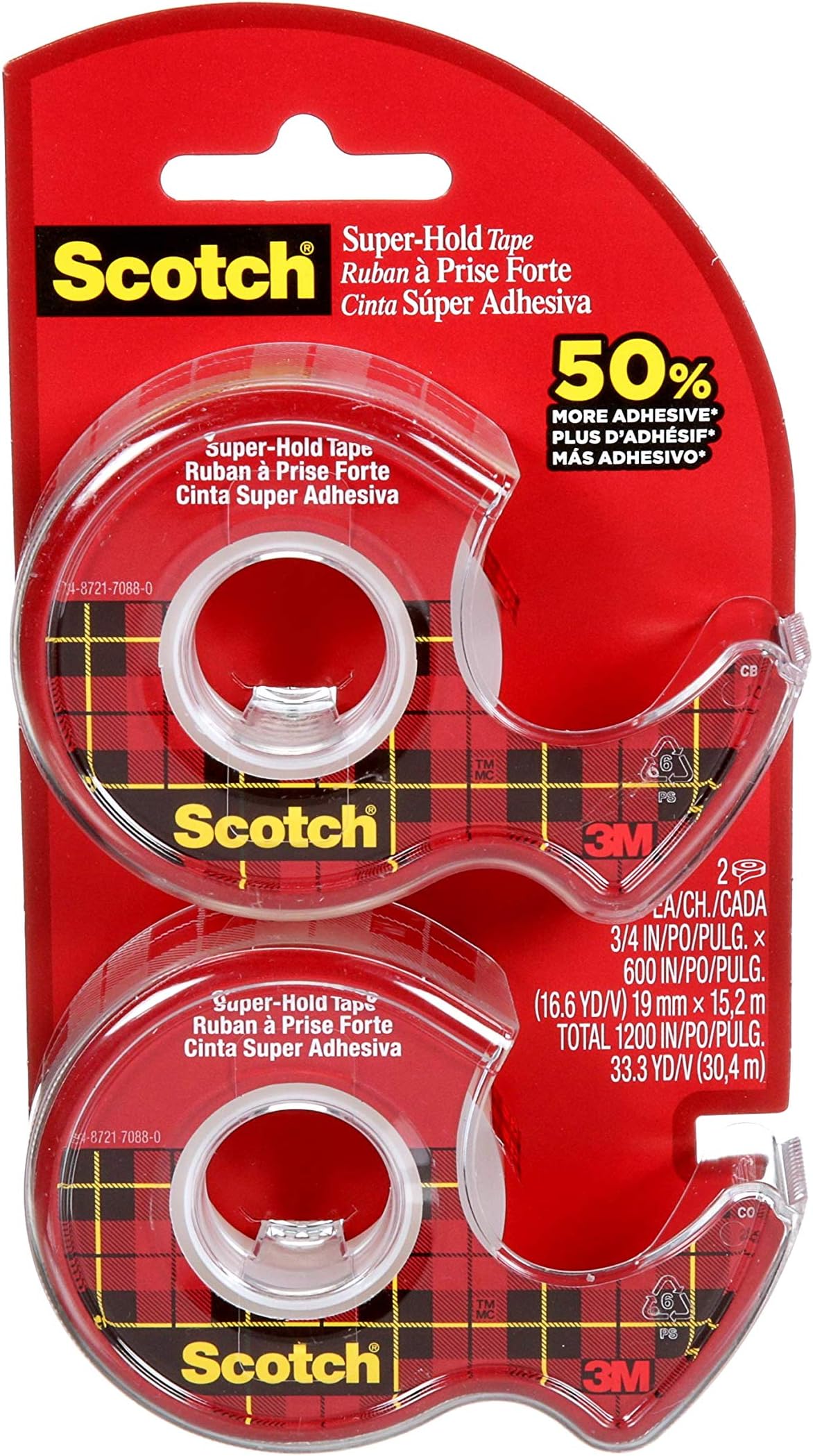 Scotch Tape Super Hold Tape, 19mm Wide x 16.5M, 2 Rolls in Dispensers ...