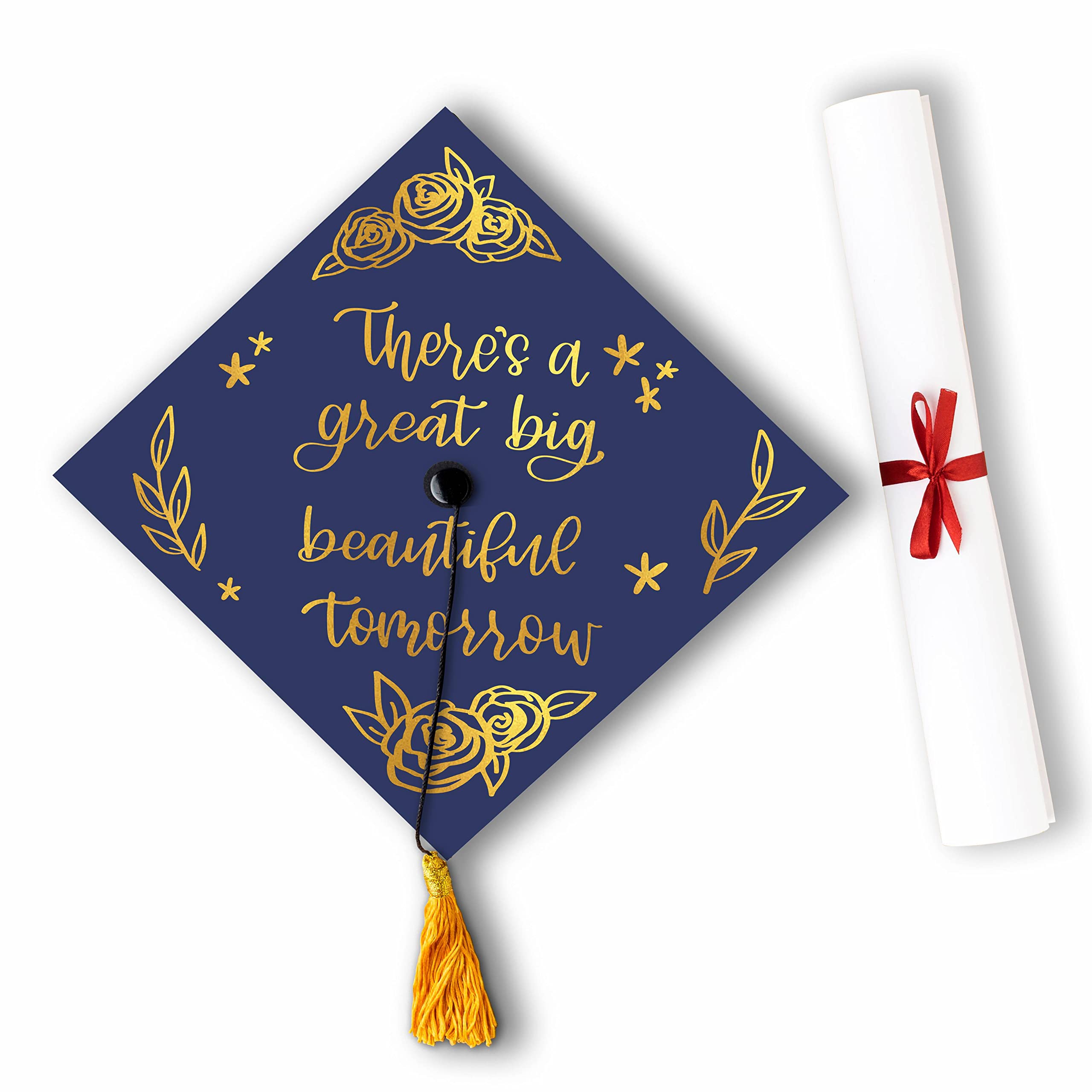 Graduation Cap Topper, Shiny Gold Inspirational Adhesive Grad Cap Cover ...