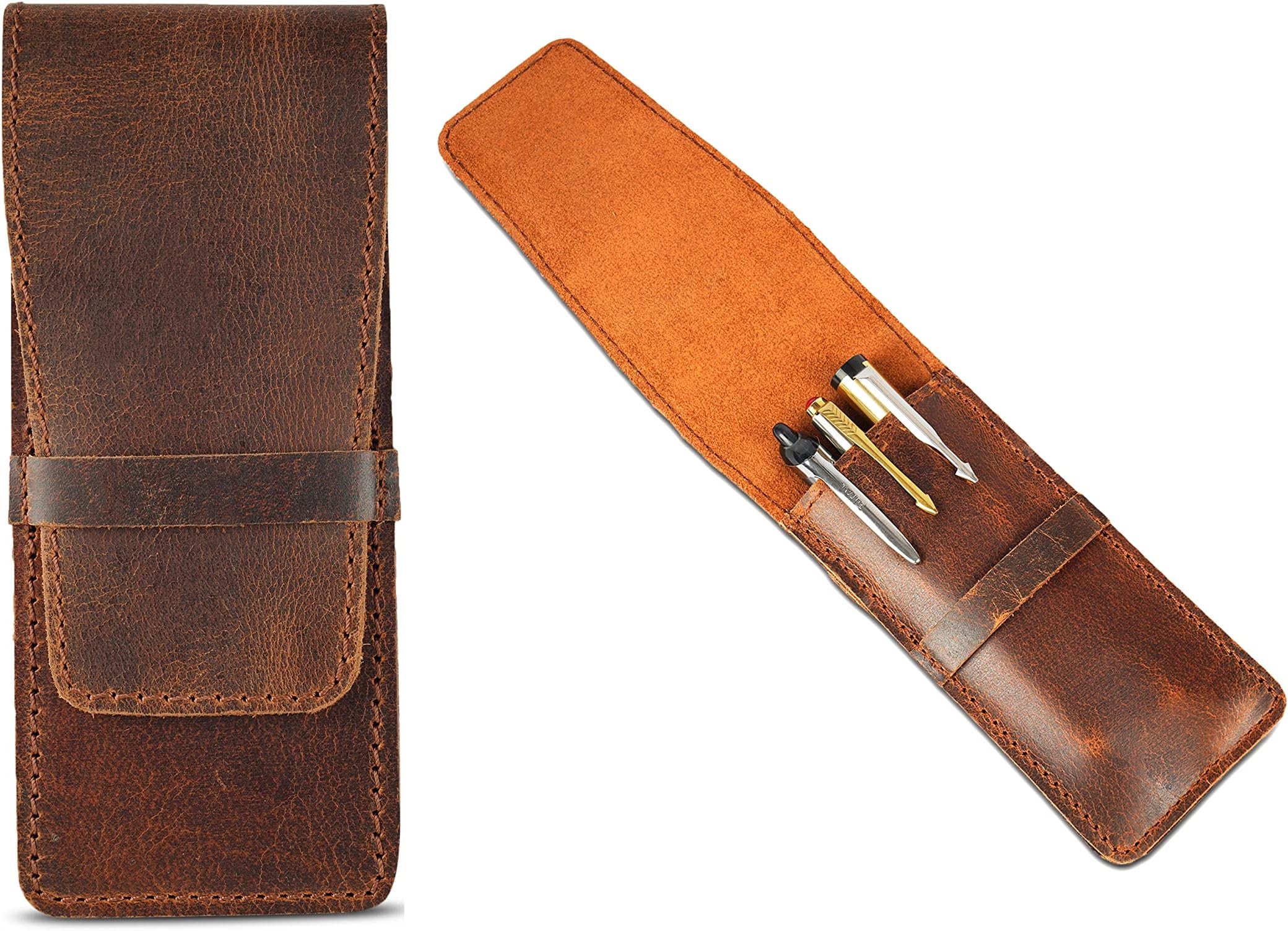 Amazon.com : DK86 Genuine Leather Pen Case Holder Fountain Multi Pens ...