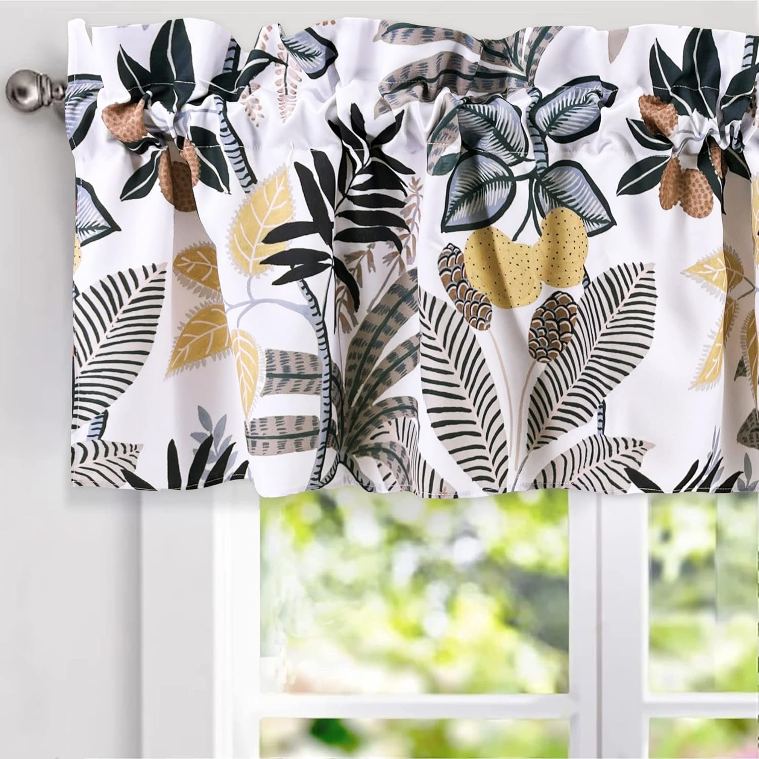 Amazon.com: CANVASBEE Grey Leaves Fruit Farmhouse Kitchen Valances for ...