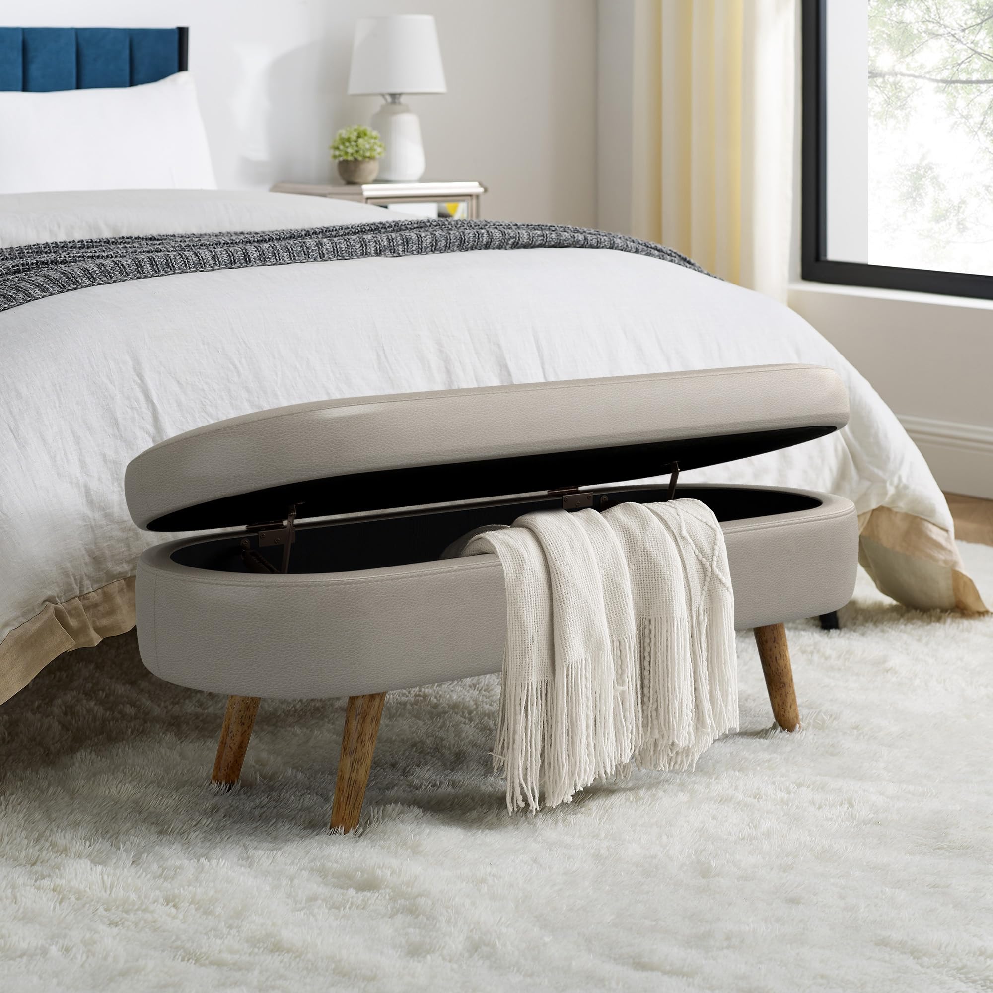 Amazon.com: ECLYL Oval Storage Bench 43.5" PU Upholstered Entryway ...