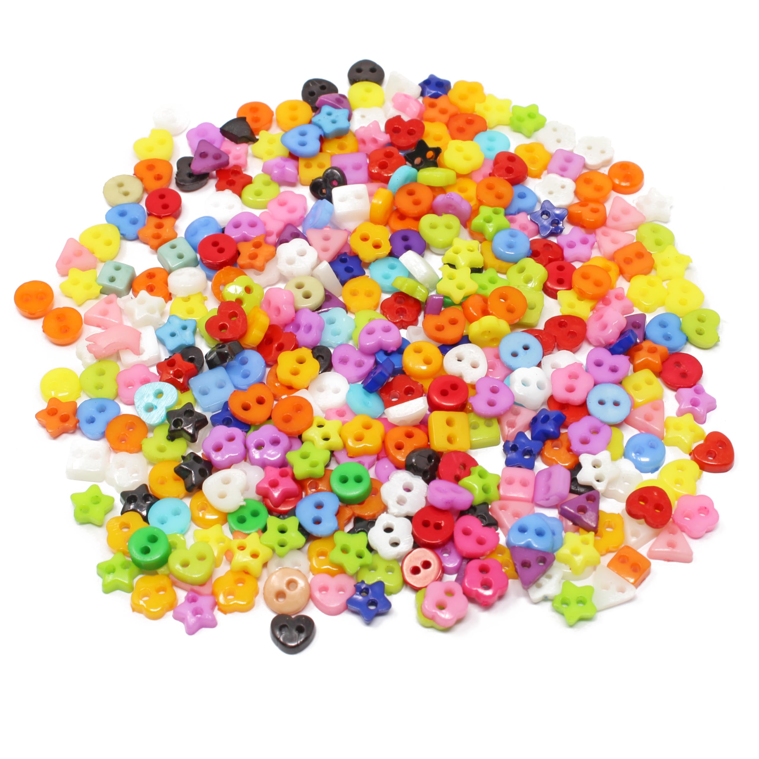 300pcs 6mm Mixed Shape Multicoloured Resin Buttons - Round, Square ...