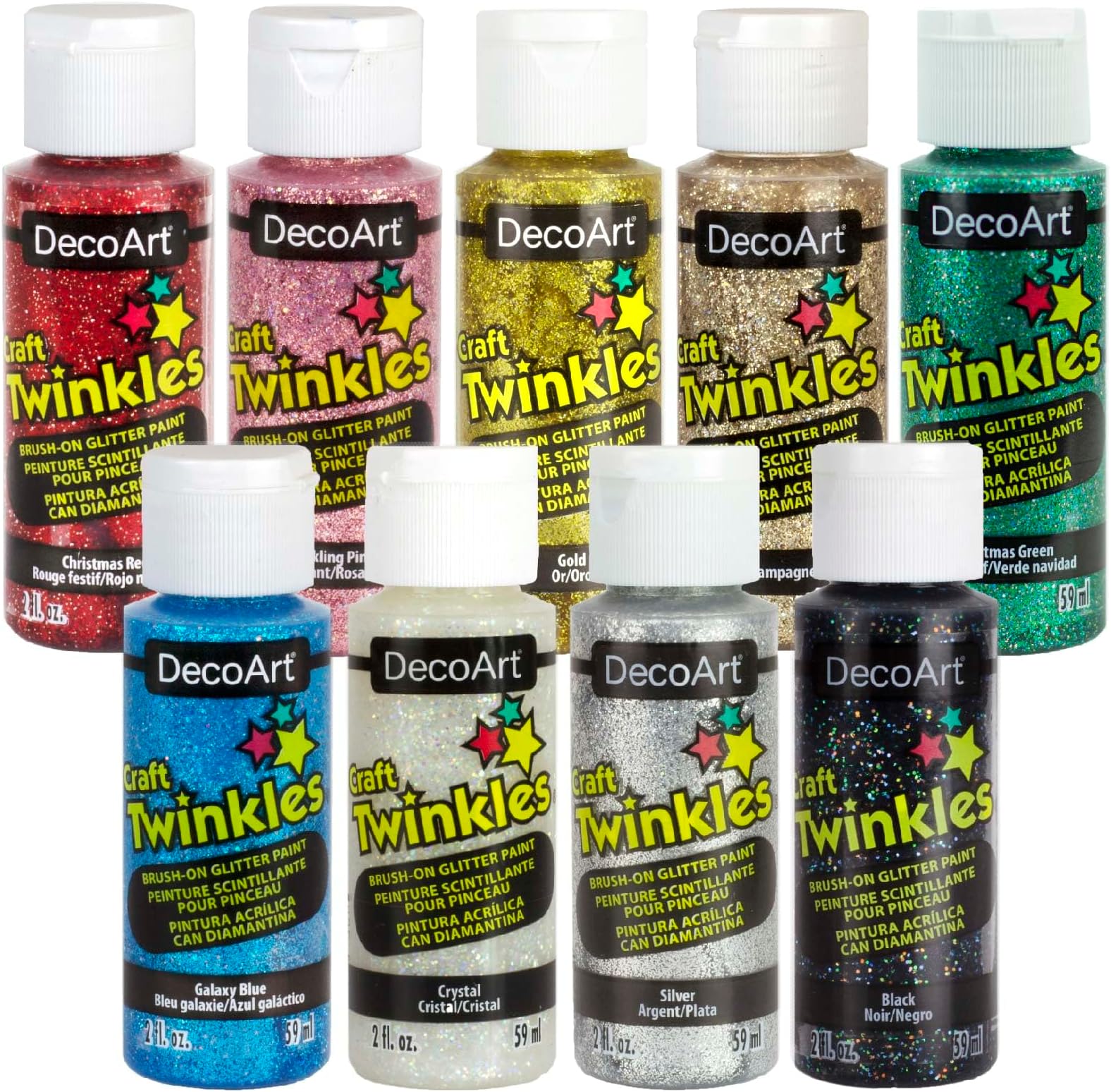 Amazon.com: DecoArt Craft Rainbow Twinkles Paint 9 Color Glitter Paint ...