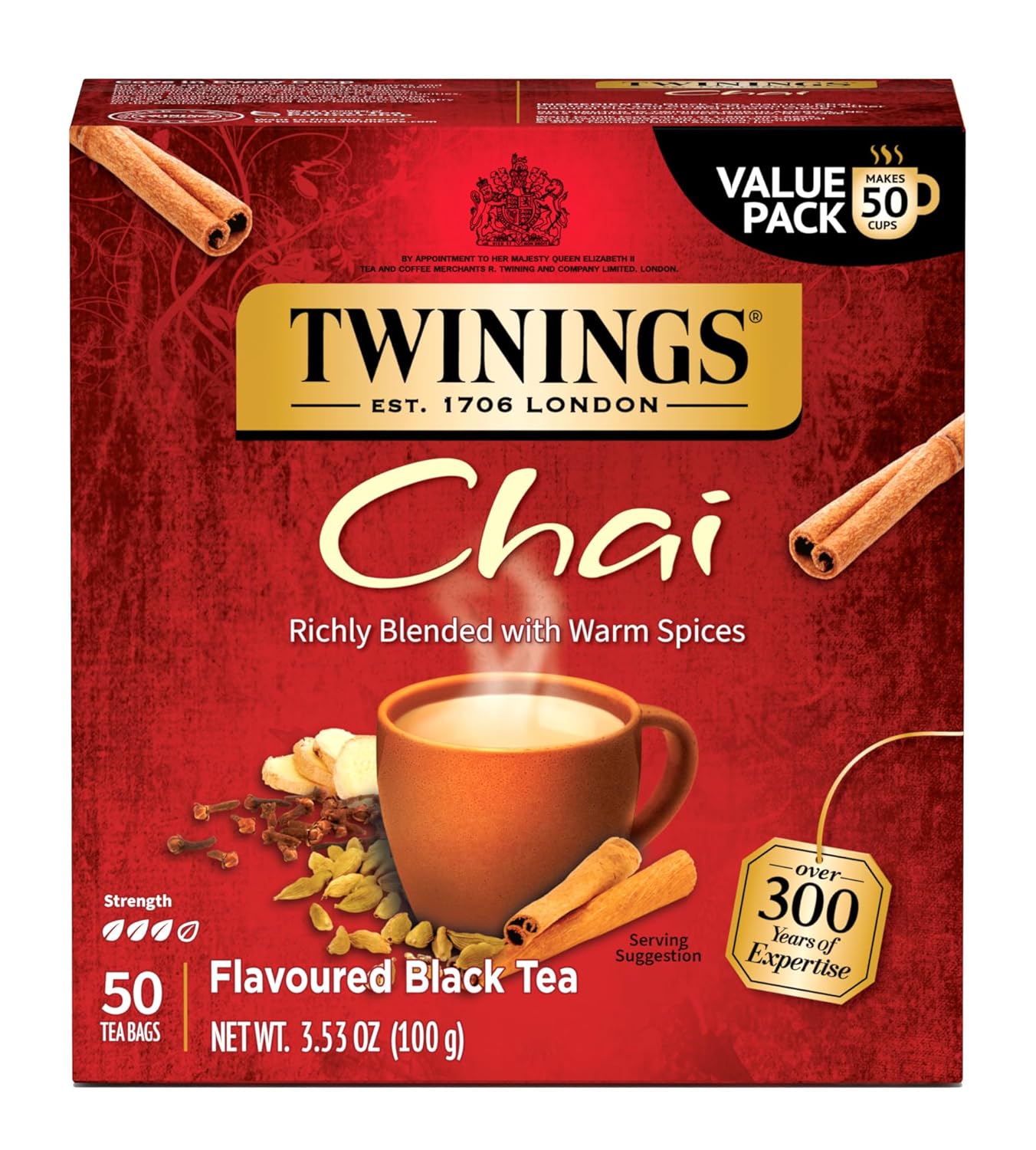 Amazon.com : Twinings NEW Chai Black Tea Individually Wrapped Bags, 50 ...