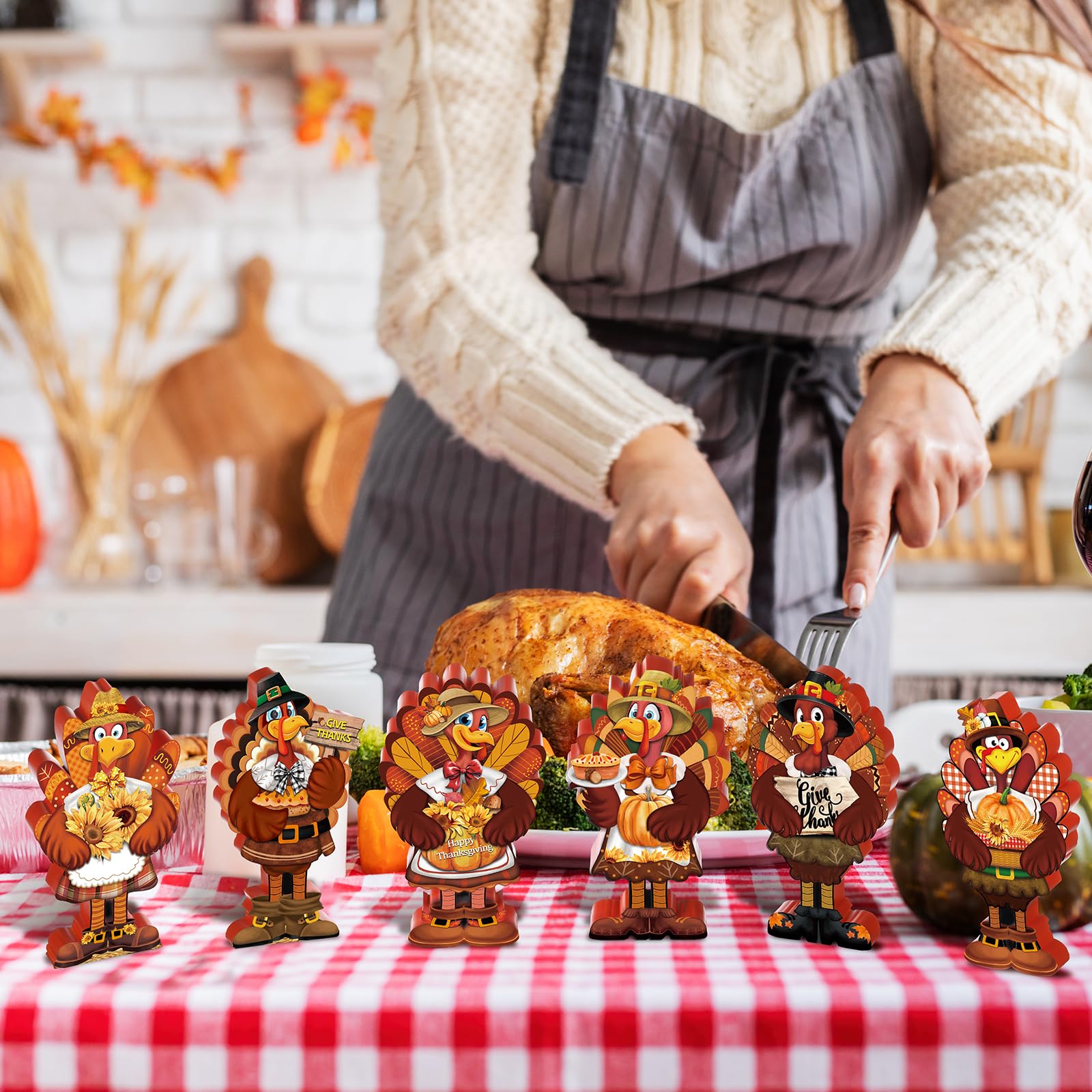 Snapklik.com : 6 Pcs Thanksgiving Turkey Decorations Wooden Turkey ...