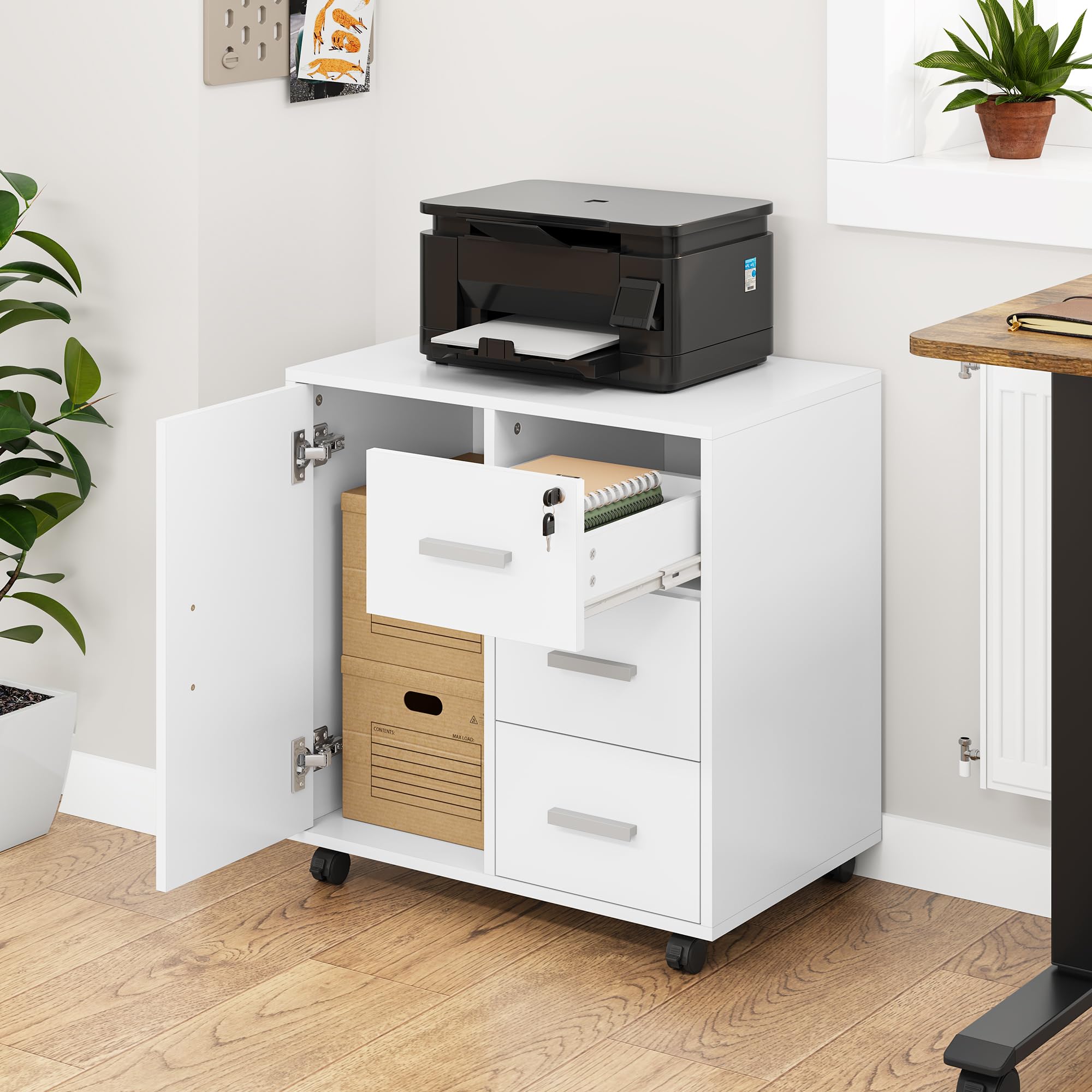 Oak Printer Stand And File Cabinet