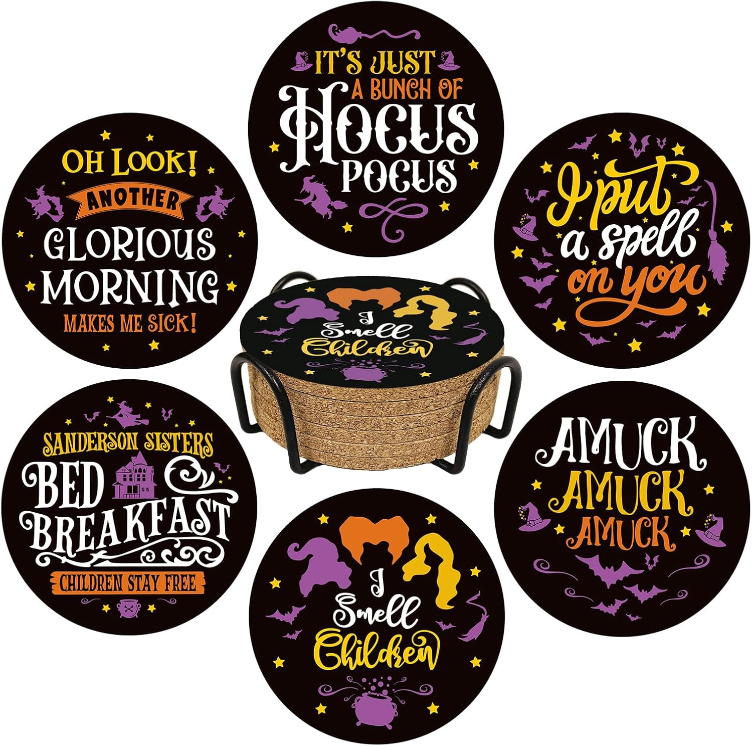 Amazon.com: Hocus Pocus Drink Coasters for Halloween Home Table Decor ...