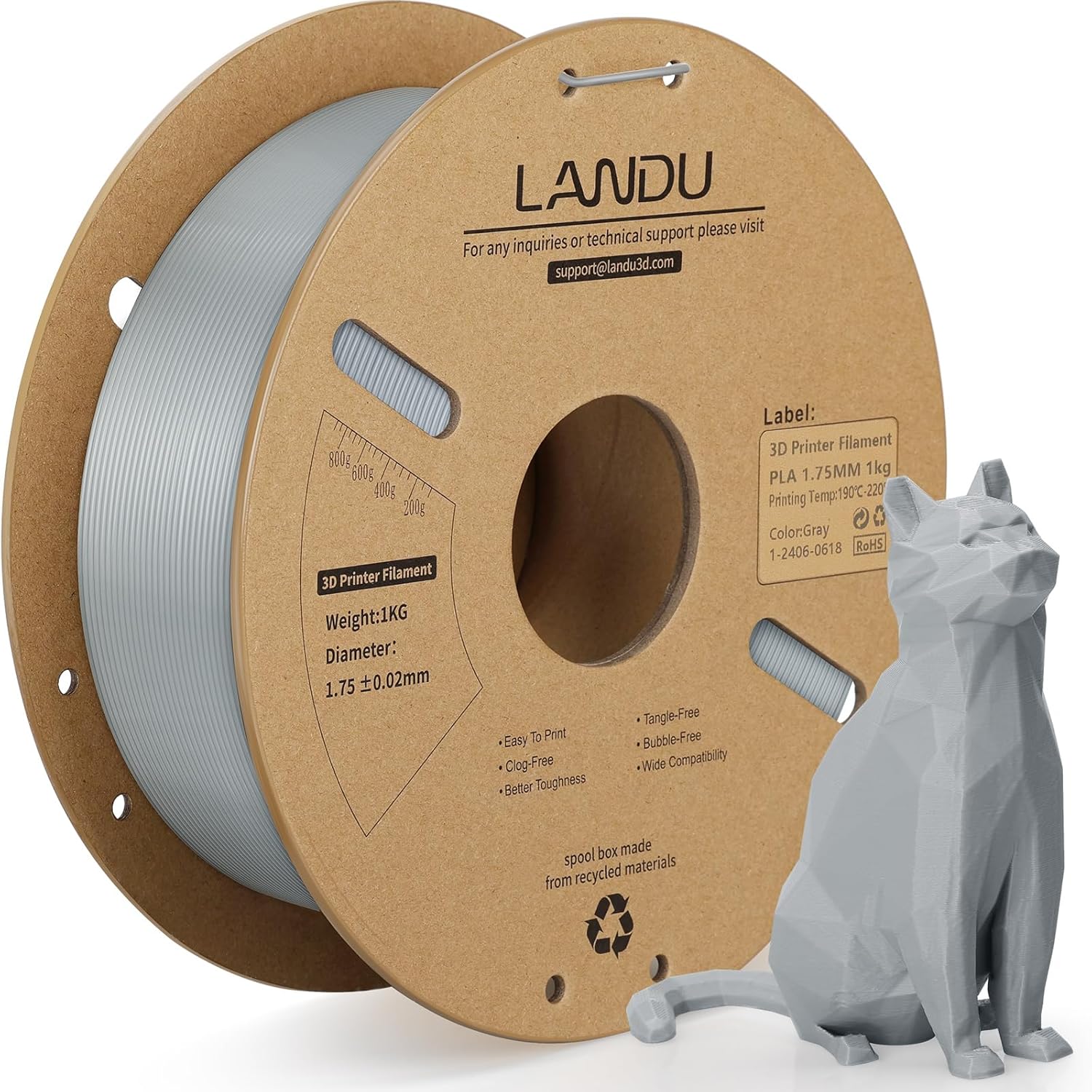 Amazon.com: LANDU PLA Filament 1.75mm Grey 1KG, 3D Printer Filament 1kg ...