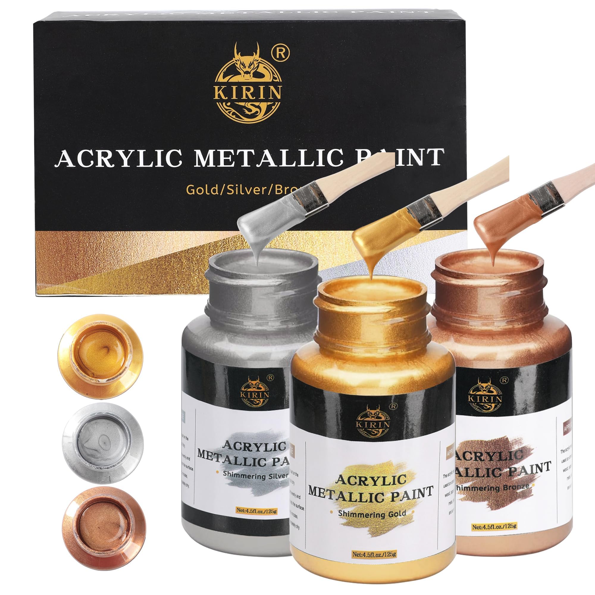 KIRIN 375g Acrylic Paint Set, Metallic Gold & Silver & Bronze, Gold ...