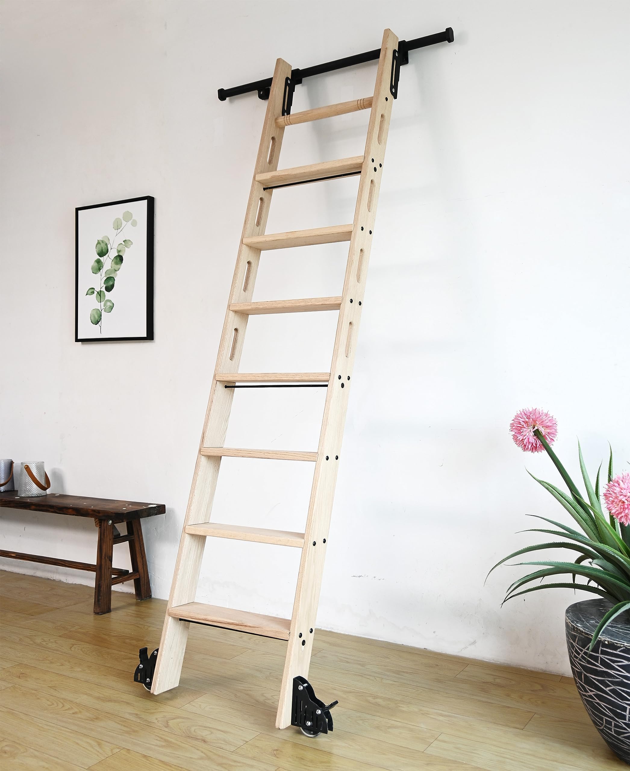 104RDHOUSE 8FT Hook on Sliding Library Ladder Hardware＋96" Height Red ...
