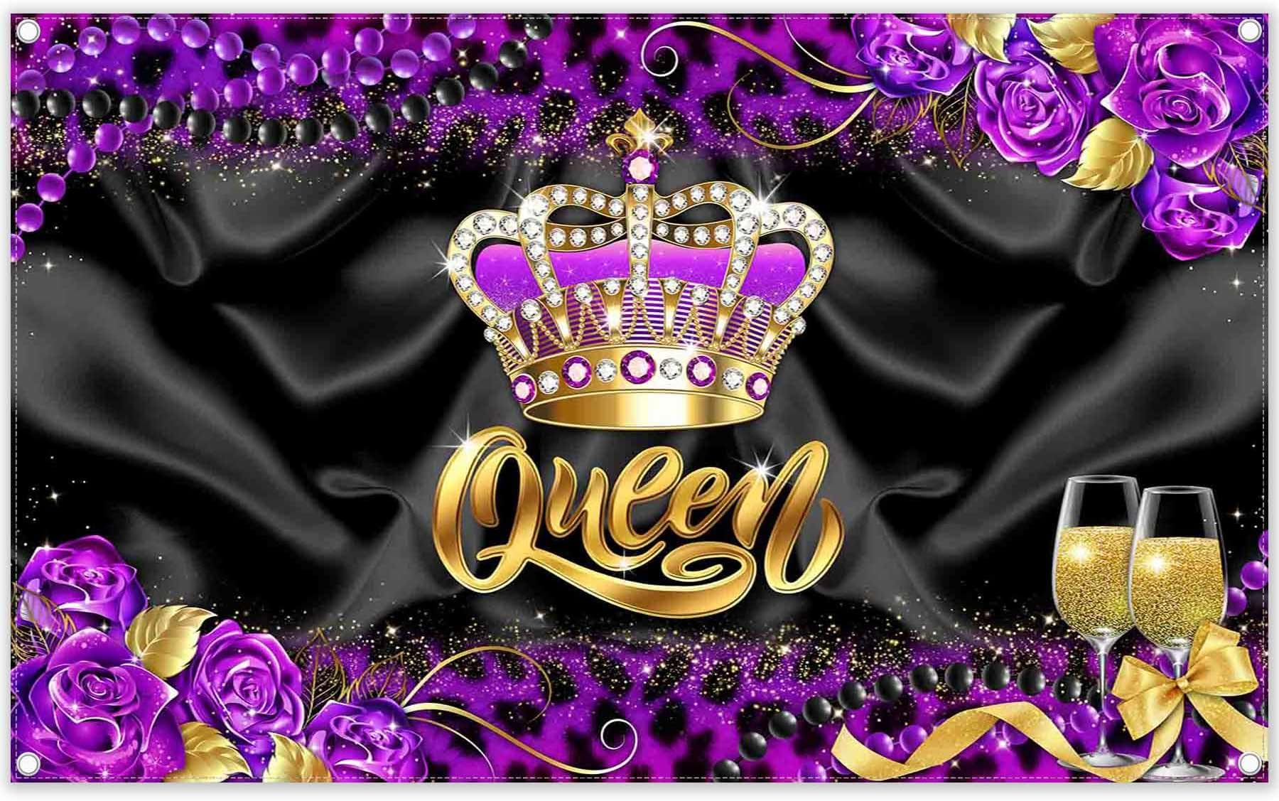 Amazon.com : Yriujul 72x43inch Queen Backdrop Purple Crown Champagne ...