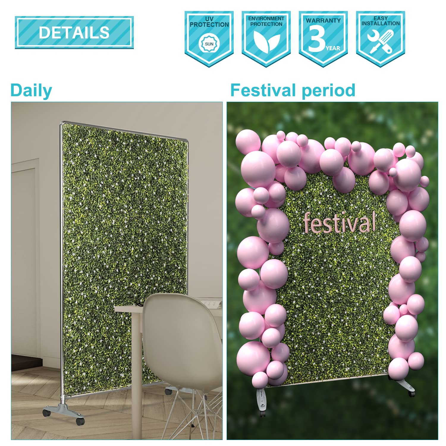 Snapklik.com : Coarbor 60" H X 40" W Mobile Hedge Room Divider Boxwood ...