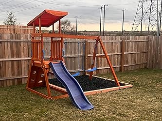 Amazon.com: Dolphin Playground Wooden Swing Sets for Backyard, Outdoor Playset with Slide, Sand ...