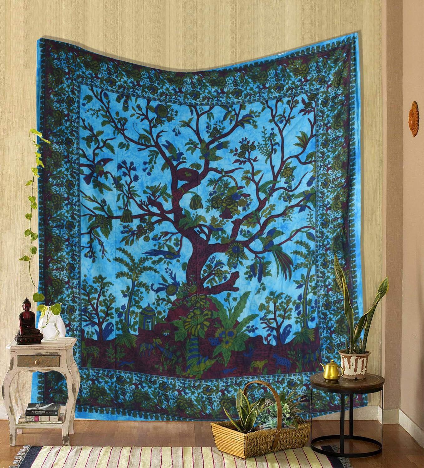 Amazon.com: THE ART BOX Tapestry Turquoise Tree of Life Wall Hanging ...