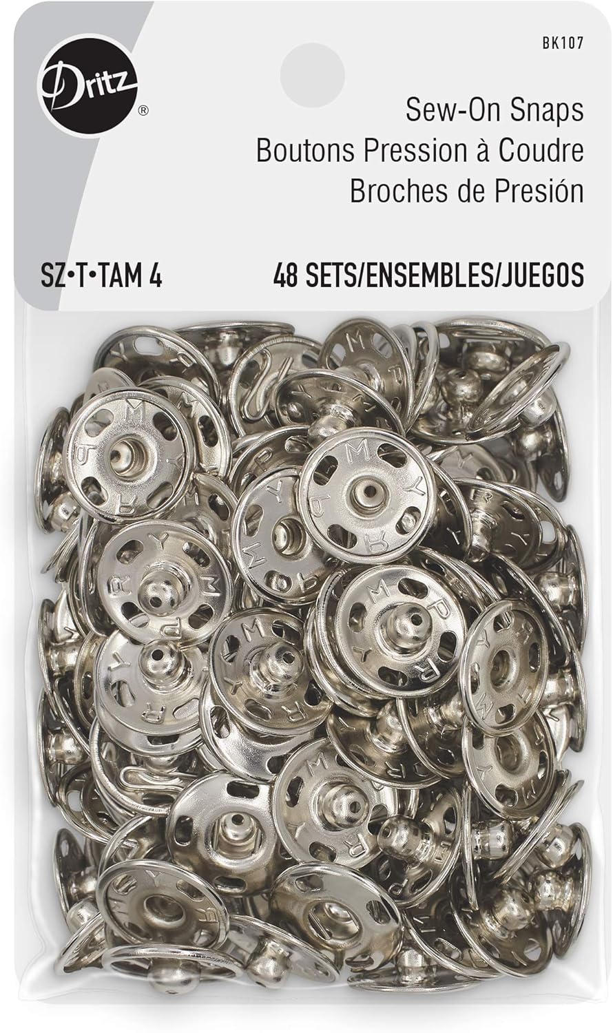 Amazon.com: Dritz Sew On Snaps Nickel 48 Sets Fasteners, Size 4, 48ct