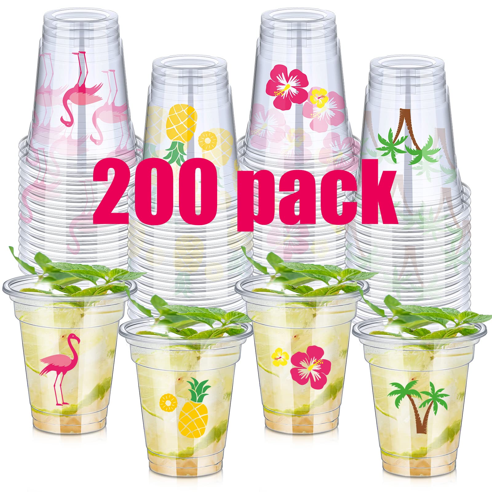 Disposable Aloha Cups Hoolerry 60-Piece Luau Party Cups - 9 Oz Tropical ...