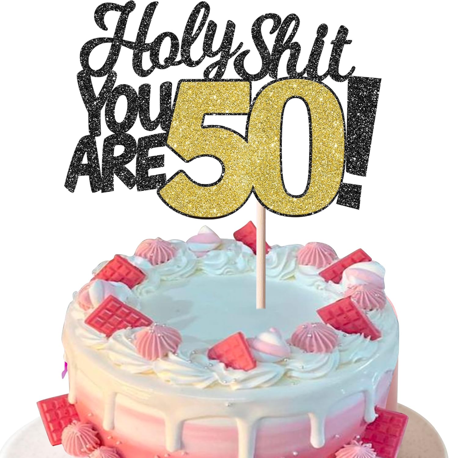 Amazon.com: 1 Pack Holy Shit You are 50 Cake Topper Glitter Funny 50th ...