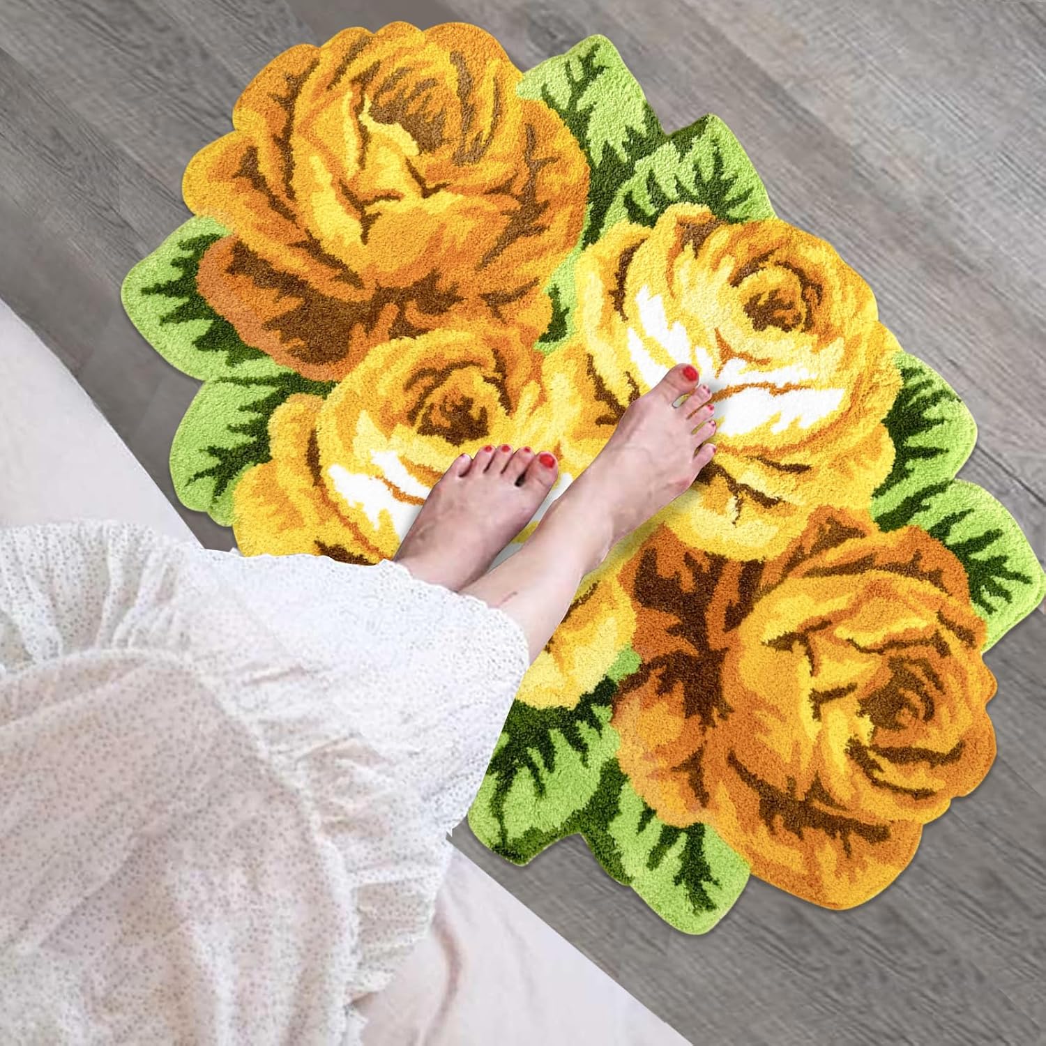 Amazon.com: USTIDE Yellow Carpet Thick Fluffy Yellow Roses Rug Flower ...