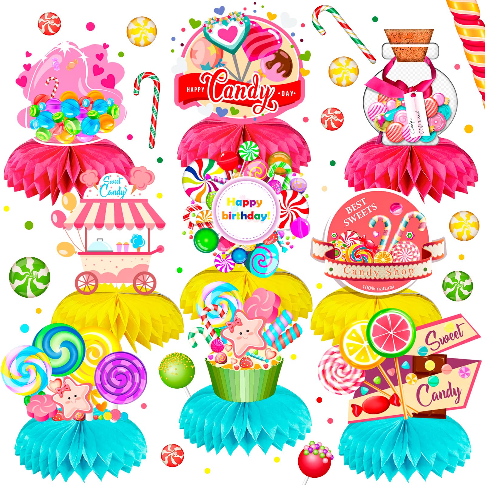 Buy 9 Pcs Candyland Party Decorations Candyland Table Honeycomb ...