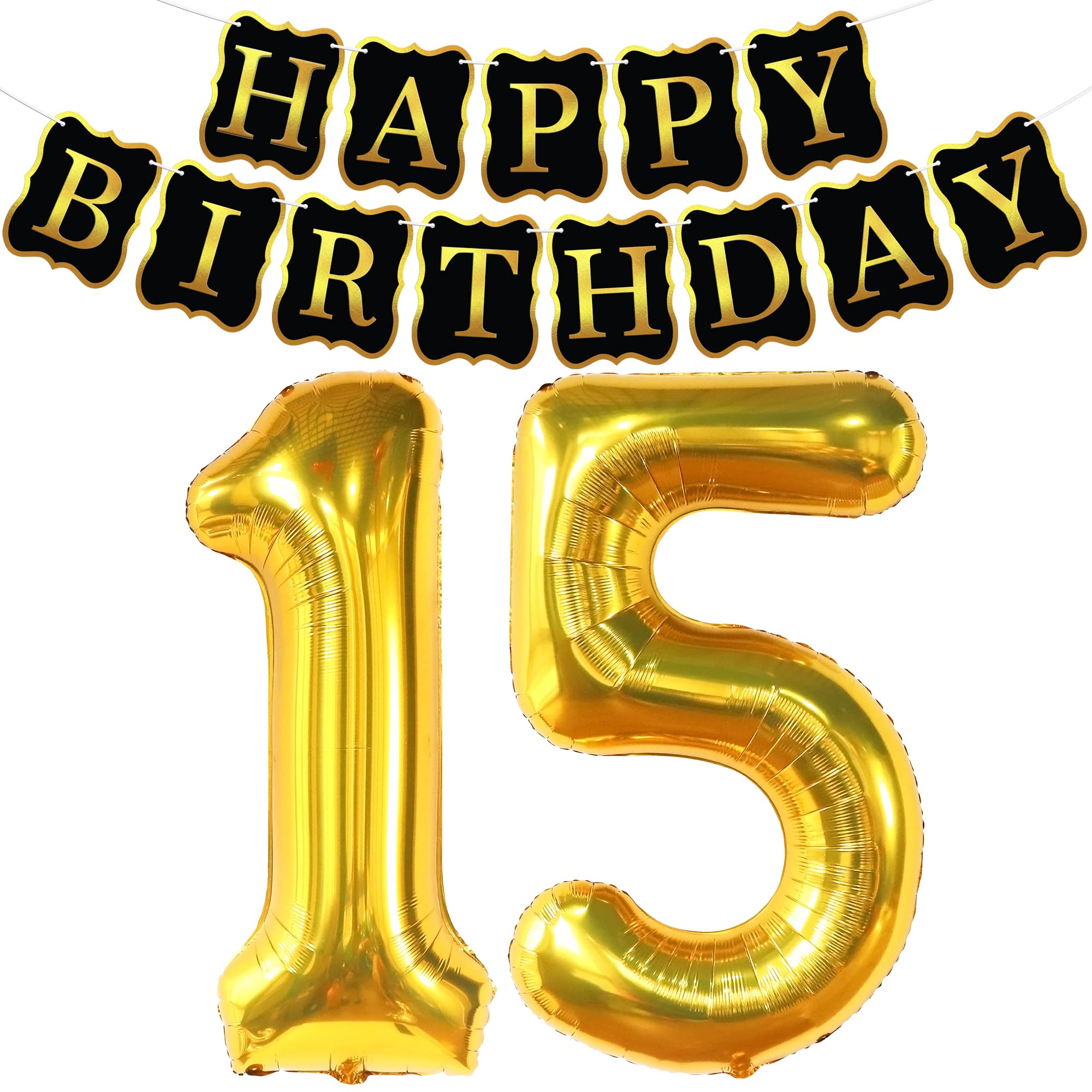 Amazon.com: Giant, Gold 15 Balloons Number - Shiny, Happy Birthday ...