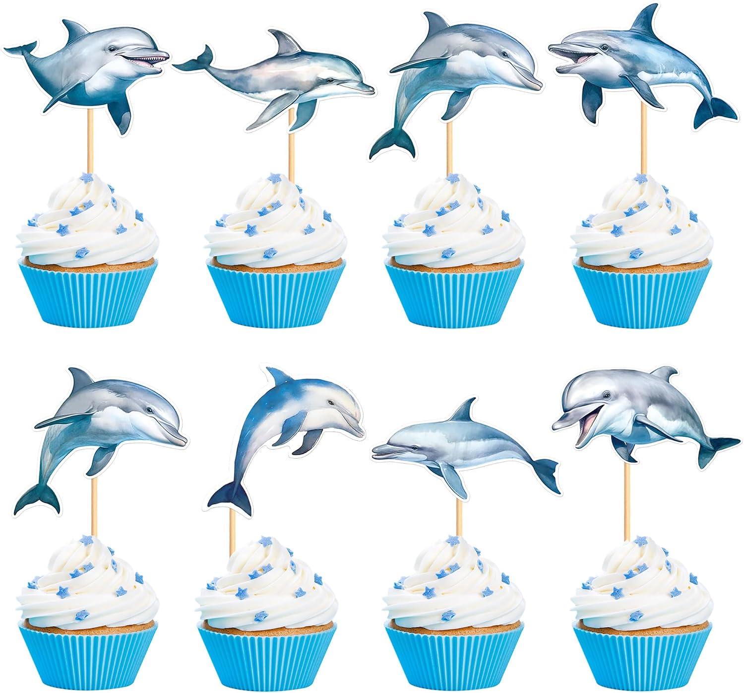 Amazon.com: Ercadio 28 PCS Dolphin Cupcake Toppers Ocean Animal Dolphin ...