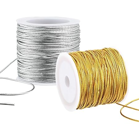 Amazon.com: 2 Rolls Metallic Elastic Cords Stretch Cord Ribbon Metallic ...