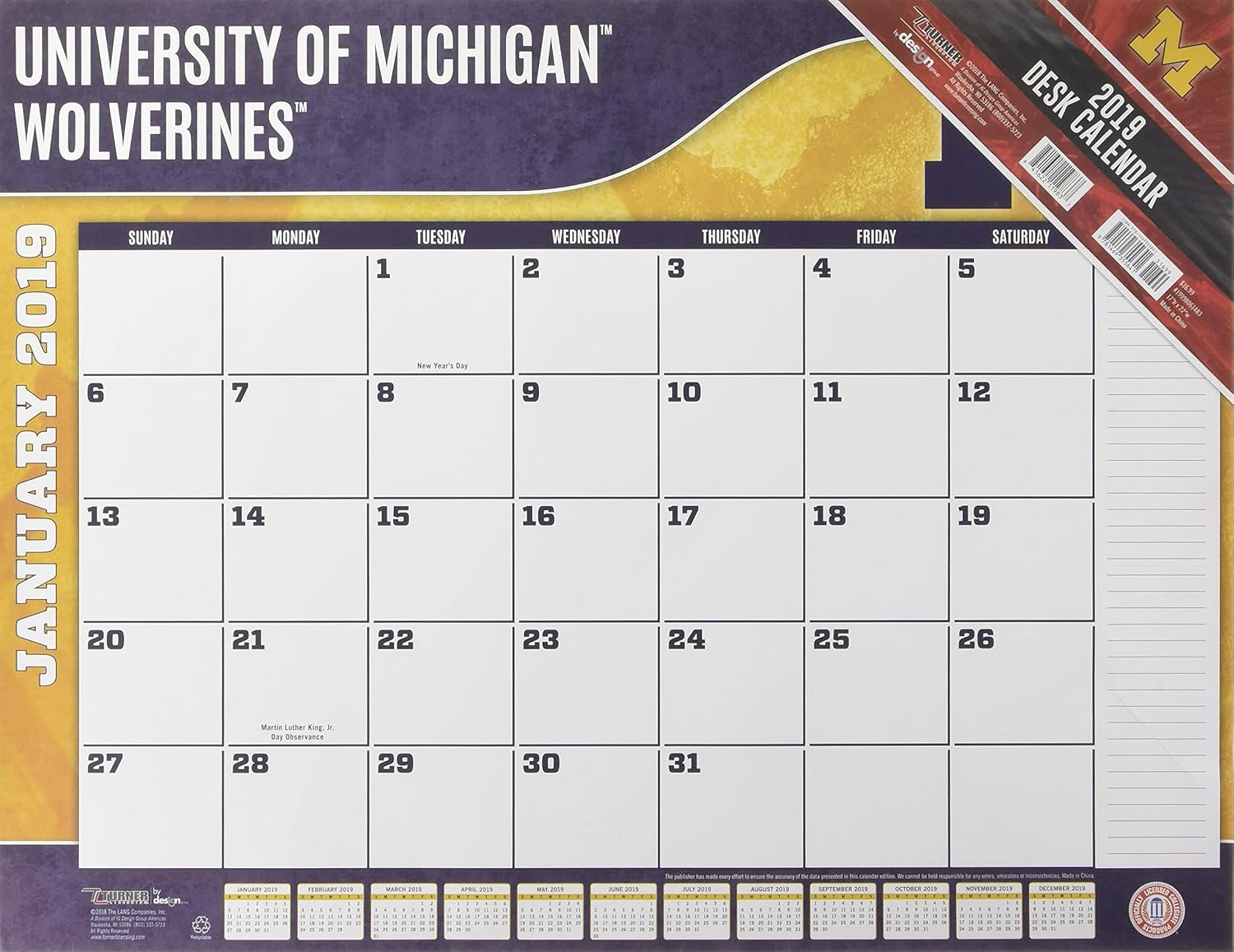 Michigan Wolverines 2019 Calendar: Lang Holdings Inc.: 9781469355641 ...